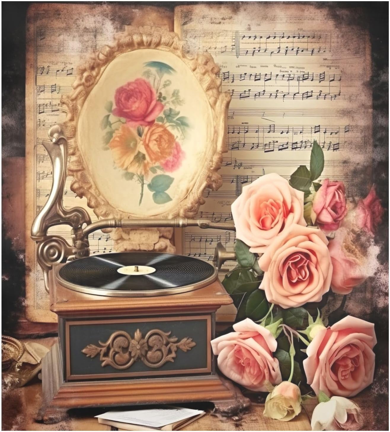 Retro Rose Gramophone Dishwasher Magnet Covers for The Front Magnetic ...