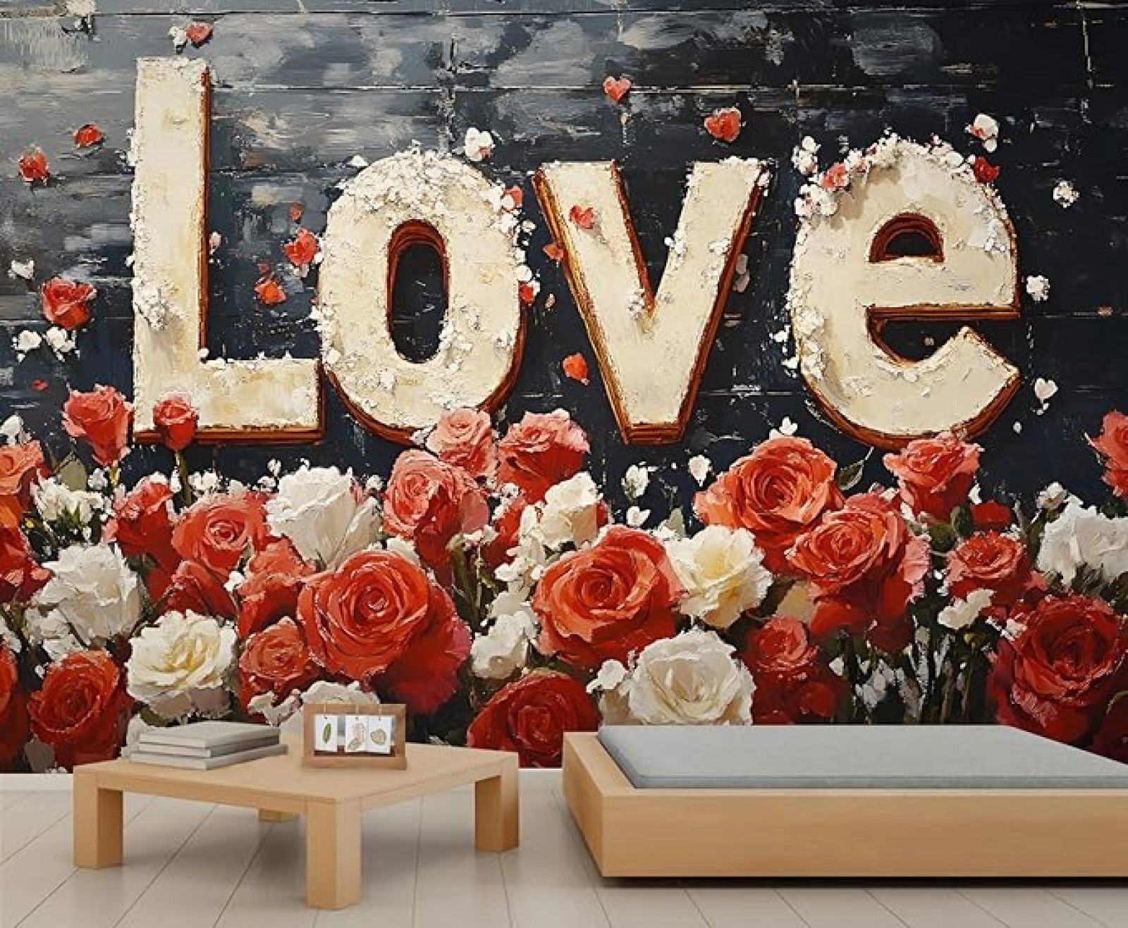 Retro Rose Wall Mural - Love Romantic Flowers Murals, Red Roses Large ...