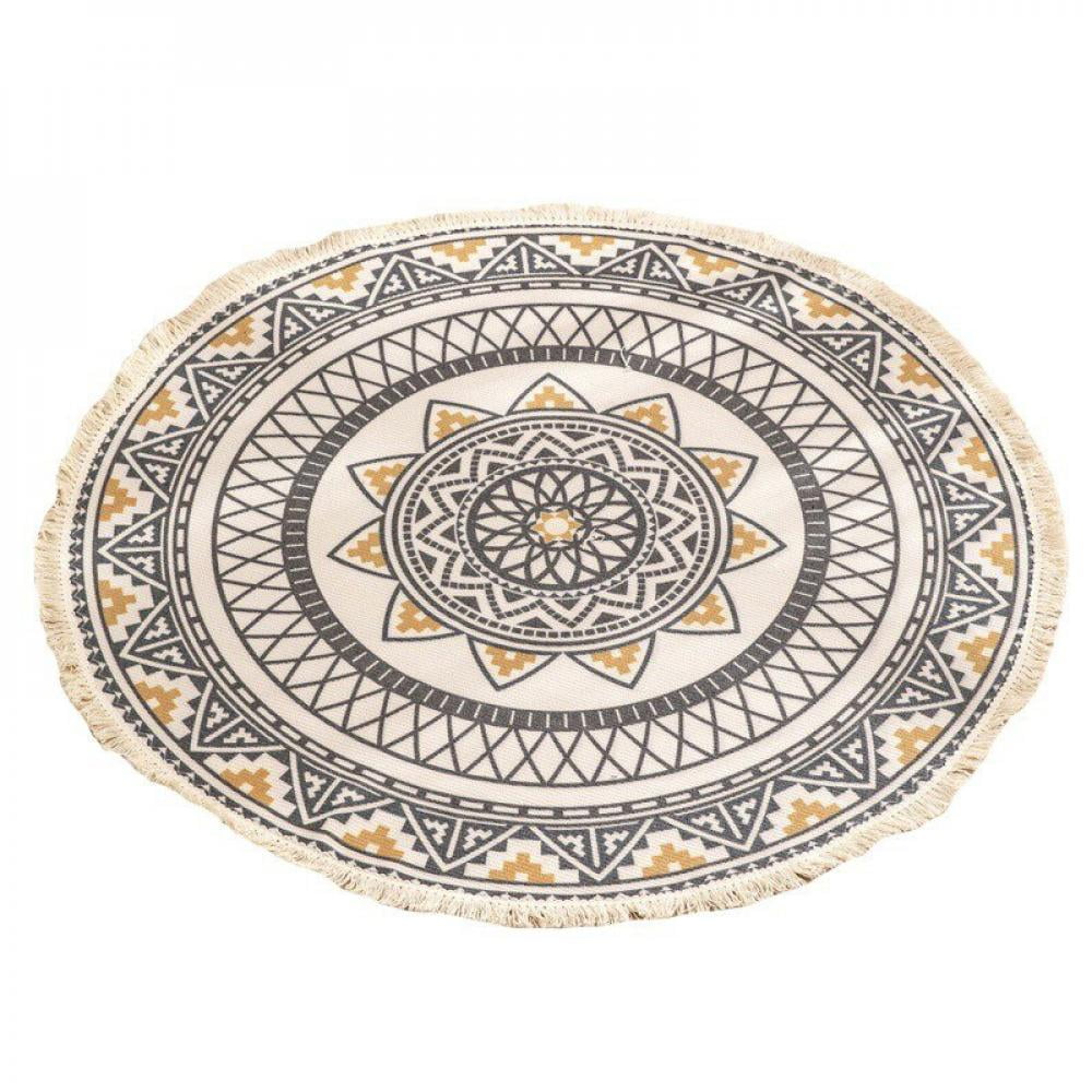Retro Round Cotton Carpet Home Living Room Coffee Table Printed Floor ...