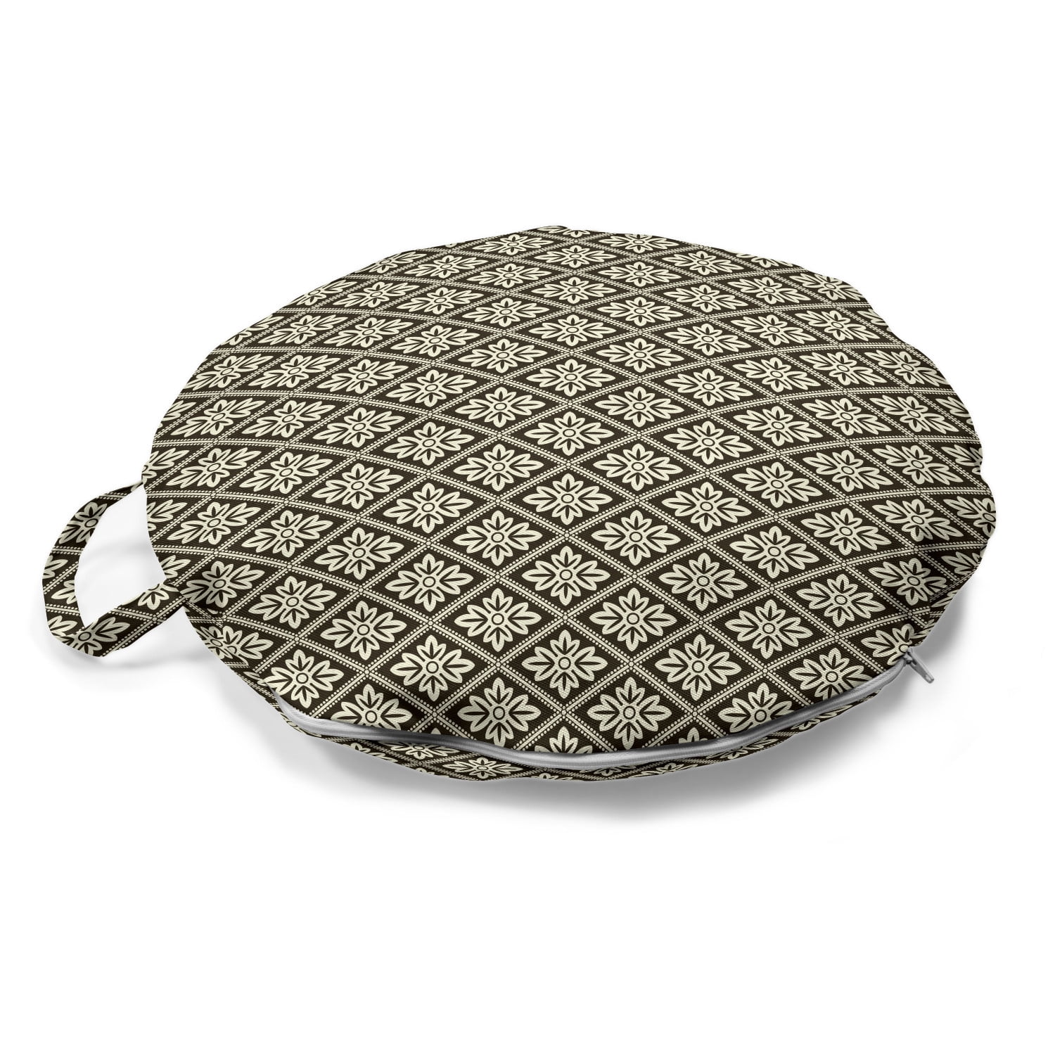 Retro Round Floor Cushion with Handle, Geometric Diagonal Forms and ...