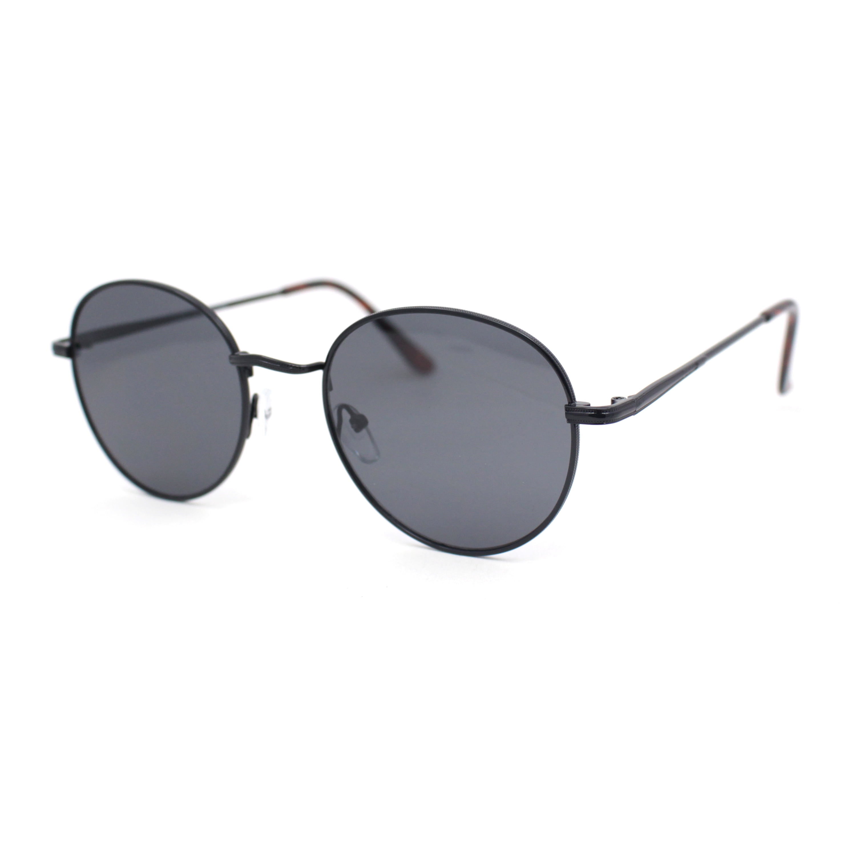 Retro Round Hipster Classy Metal Rim Dad Style Sunglasses All Black ...