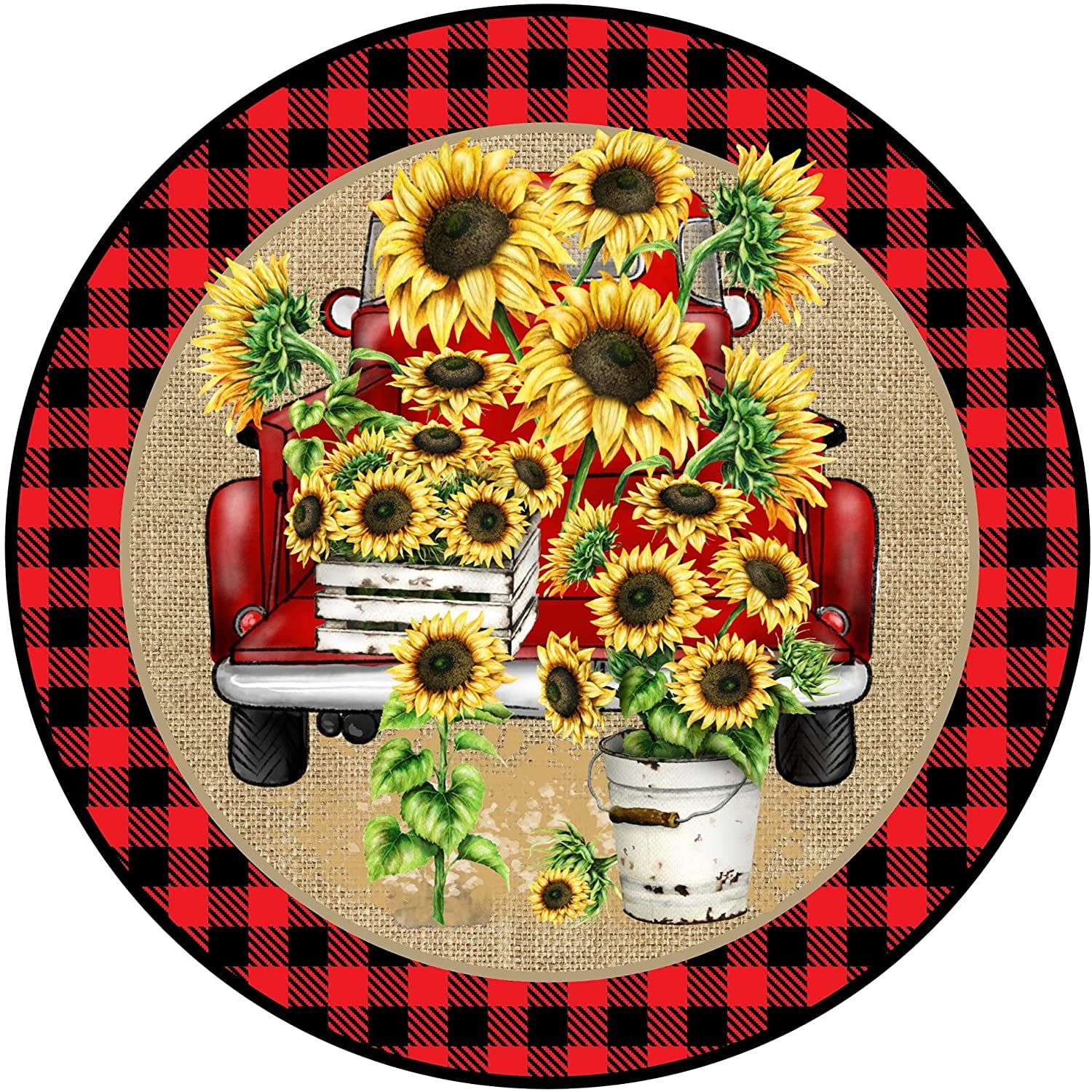 Retro Round Sign Red Sunflower Truck Wreath Funny Gift for Him Or Her ...