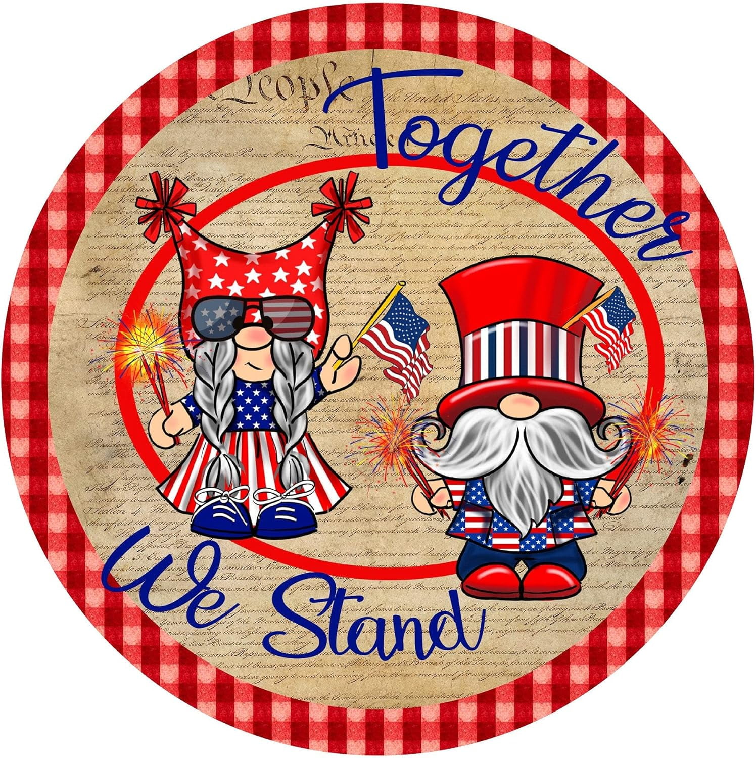 Retro Round Sign Together we Stand Patriotic Wreath Home Gift Family ...