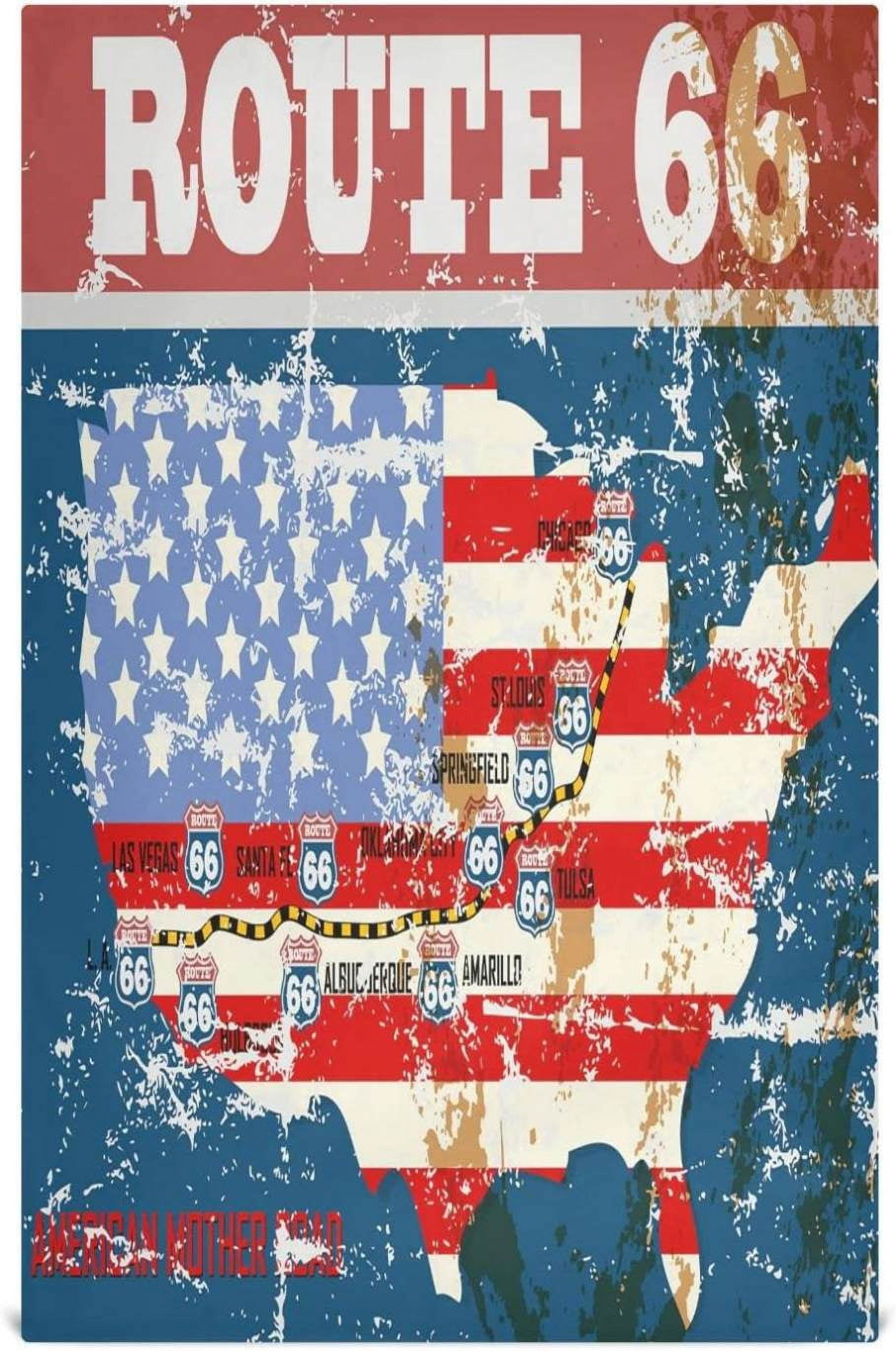 Retro Route 66 Tea Towels 4 Pack American Flag Map Kitchen Dish Cloth with Hanging Loop, 18"x28 ...