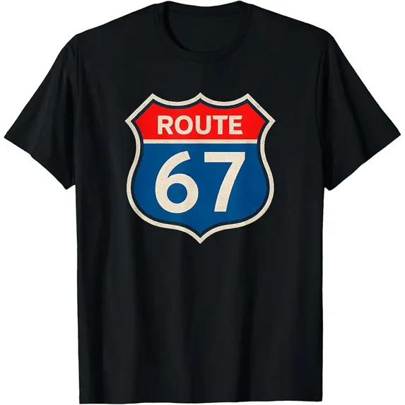 Retro Route 67 Meme Six Seven Aura Energy Number 67 Humor T-Shirt ...