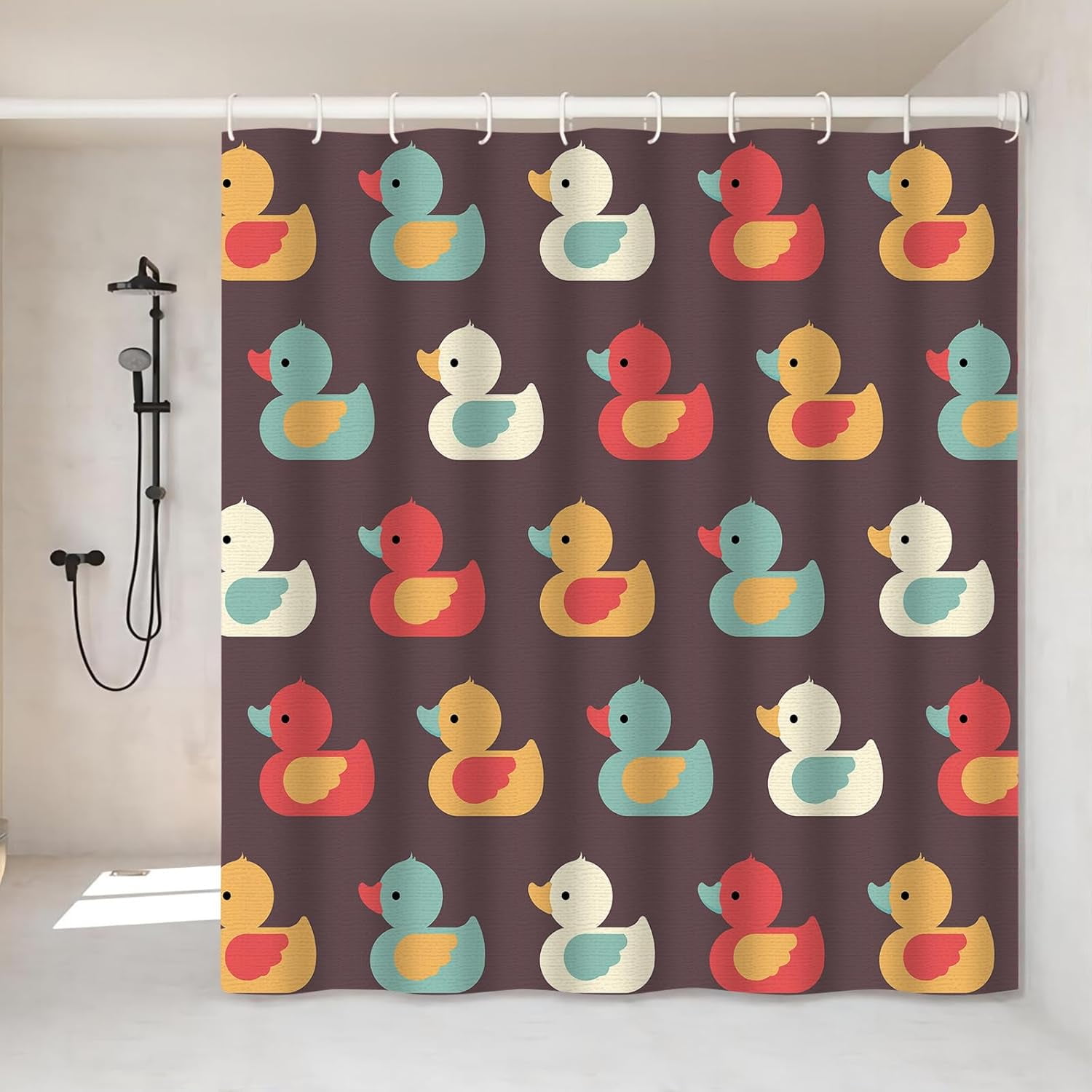 Retro Rubber Duck Shower Curtain - 72x72 Inch Cute Bathroom Decor with ...