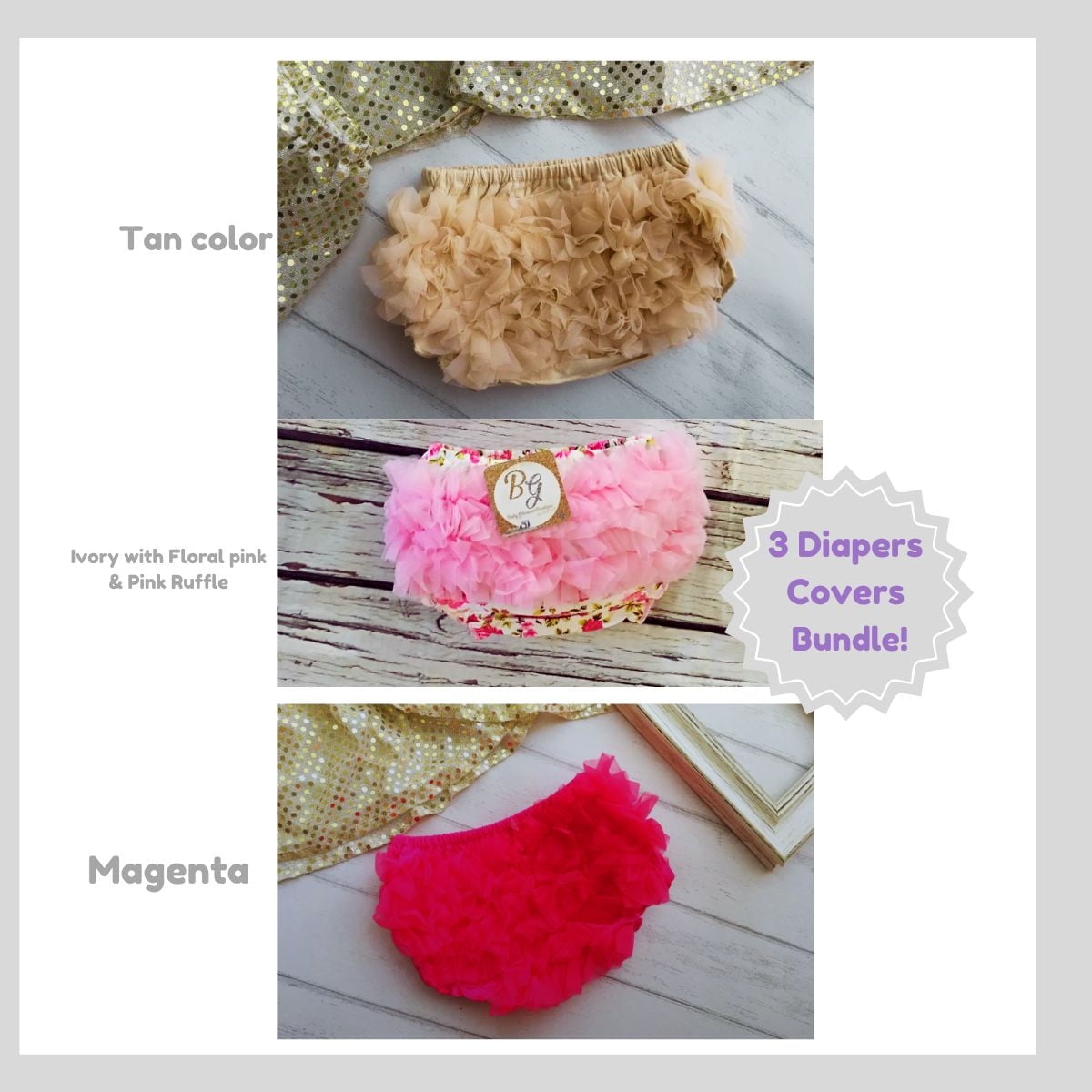 Retro Ruffled Diaper Cover Bundle - 3 Pack 100% Cotton Bloomers for ...