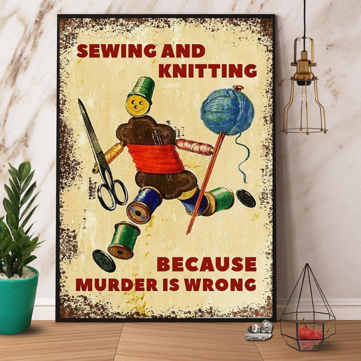 Retro Rust Sewing And Knitting Because Murder Is Wrong Paper Poster No ...