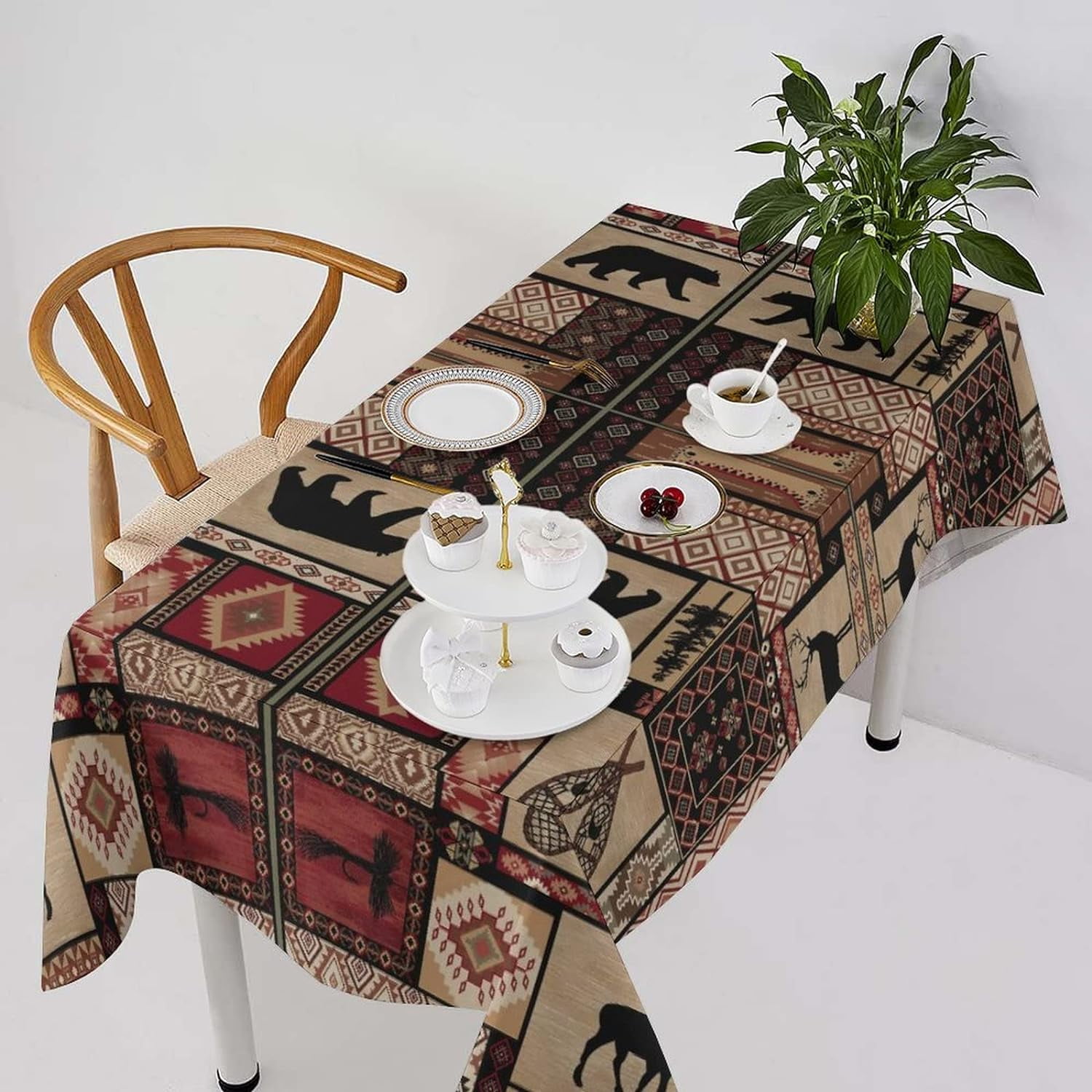 Retro Rustic Bear Deer Tablecloth, Retro Rustic Vintage Bear Cottage ...