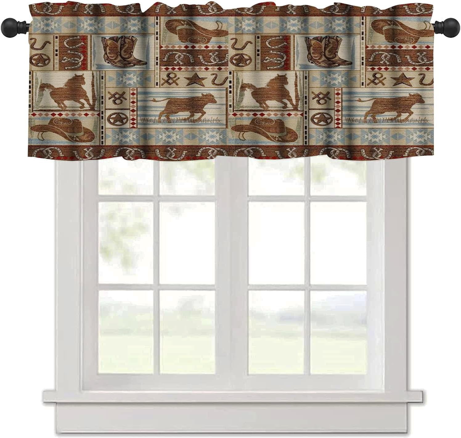 Retro Rustic Curtains Valances Sets for Kitchen, Wild Horse Cabin ...