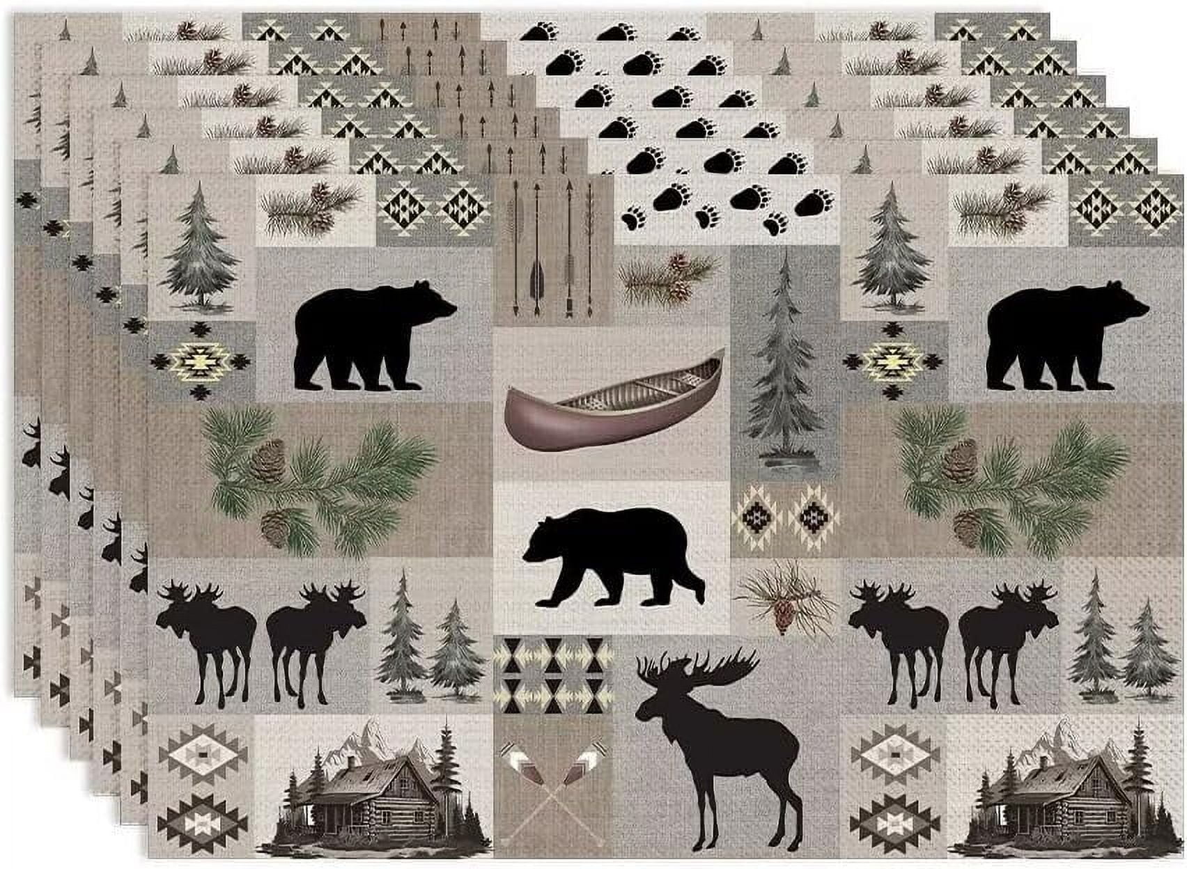 Retro Rustic Lodge Bears Deer Placemats Set of 6, Vintage Cabin Pine ...