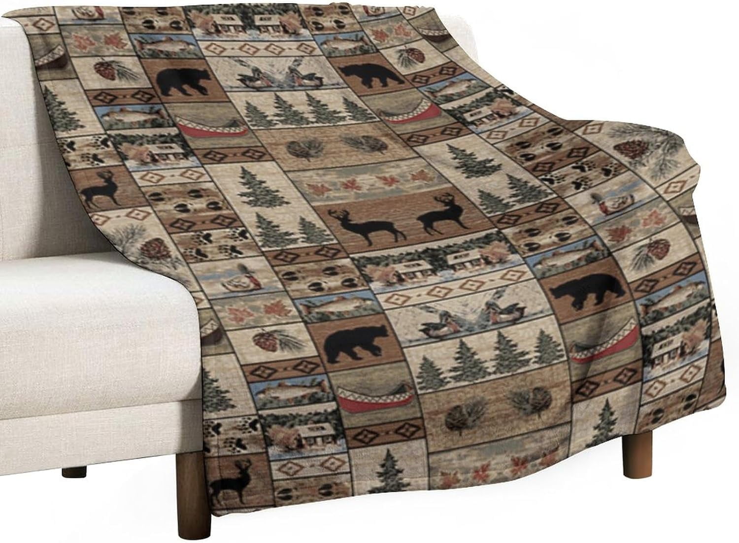 Retro Rustic Style Flannel Blankets, Vintage Moose Deer Bear Leaf Tree ...