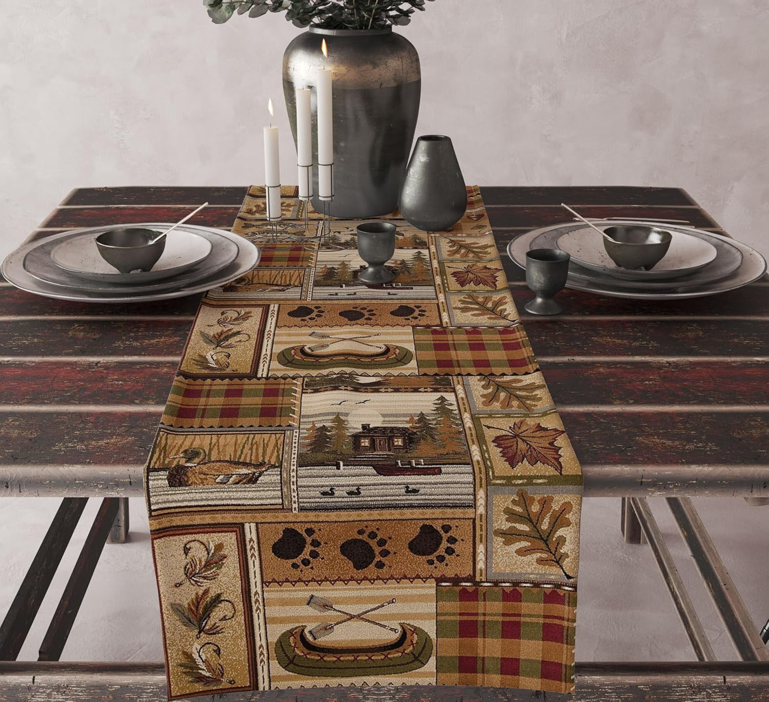 Retro Rustic Style Table Runner, Vintage Farmhouse Lakeside Cabin ...