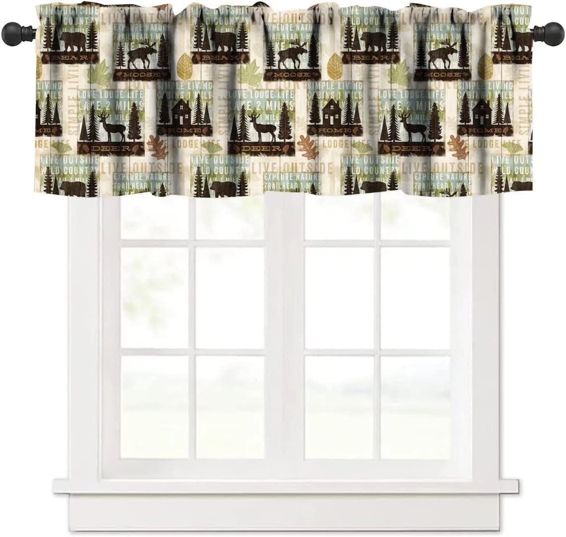 Retro Rustic Valance, Lodge Bear Moose Deer Pine Tree Vintage Farmhouse ...
