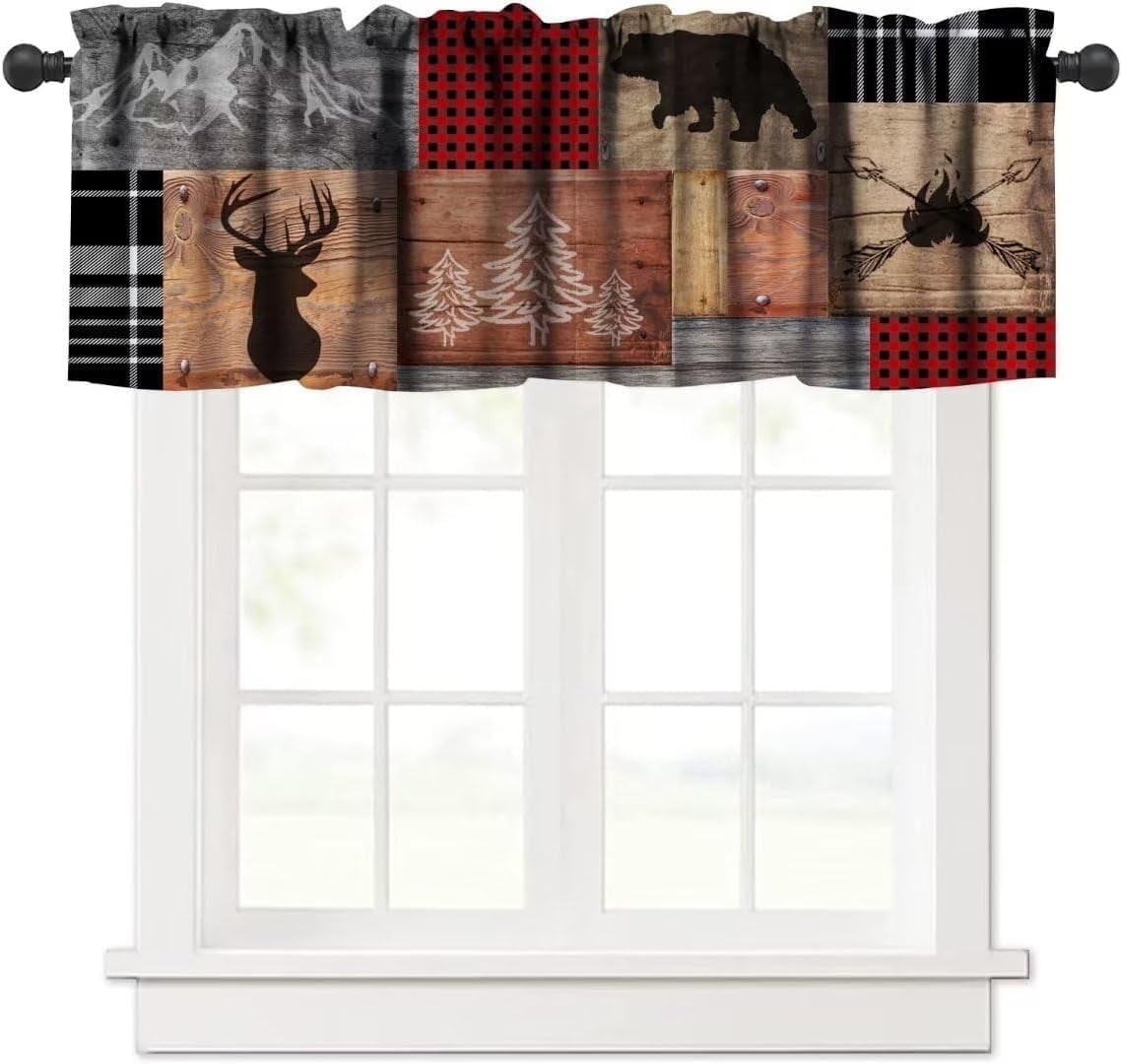 Retro Rustic Valance,Vintage Bear Deer Hunting Wildlife Blackout ...
