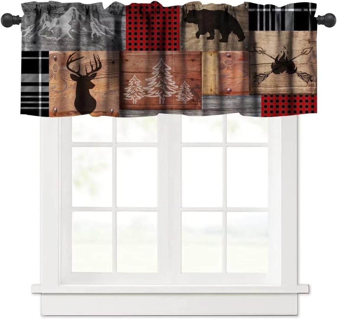 Retro Rustic Valance,Vintage Bear Deer Hunting Wildlife Blackout ...