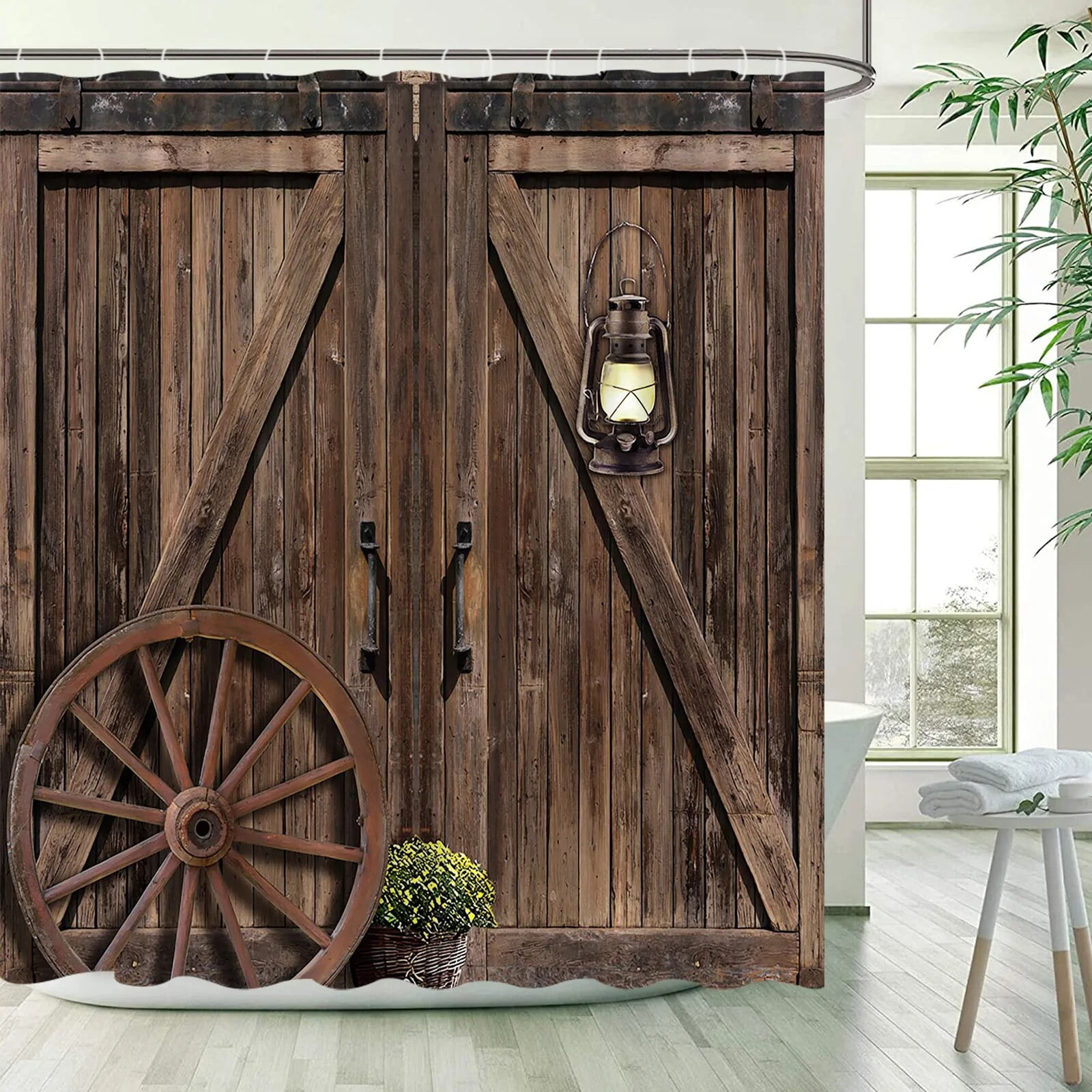 Retro Rustic Wood Doors Shower Curtains Vintage Farm Barn Old Door Home ...