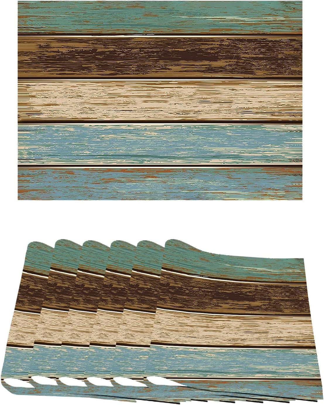 Retro Rustic Wood Texture Polyester Stain Resistant Table Mats Washable ...