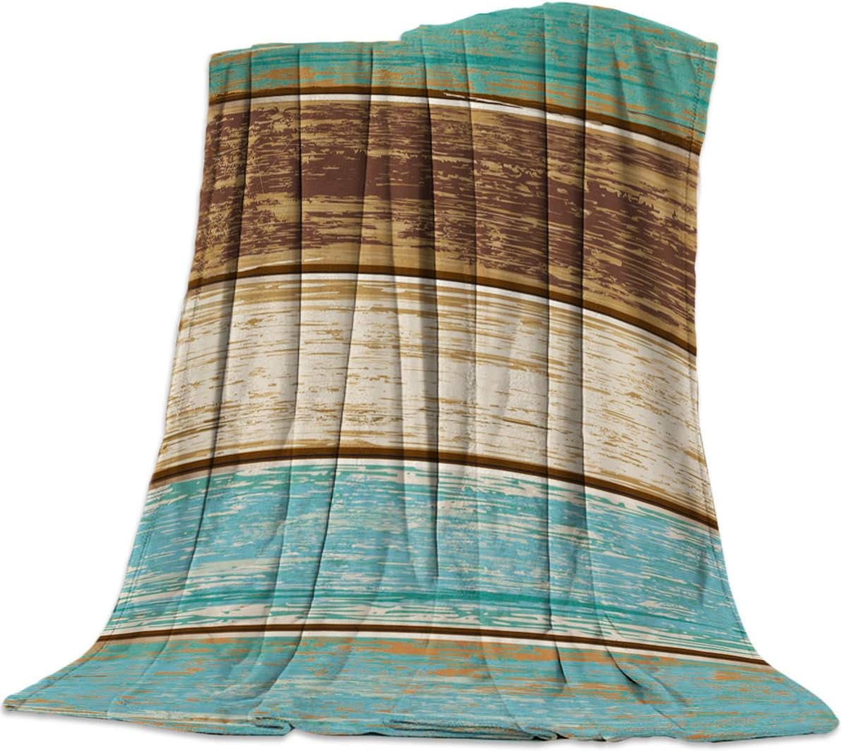 Retro Rustic Wood Texture Super Soft Throw Blankets Teal Green Brown ...