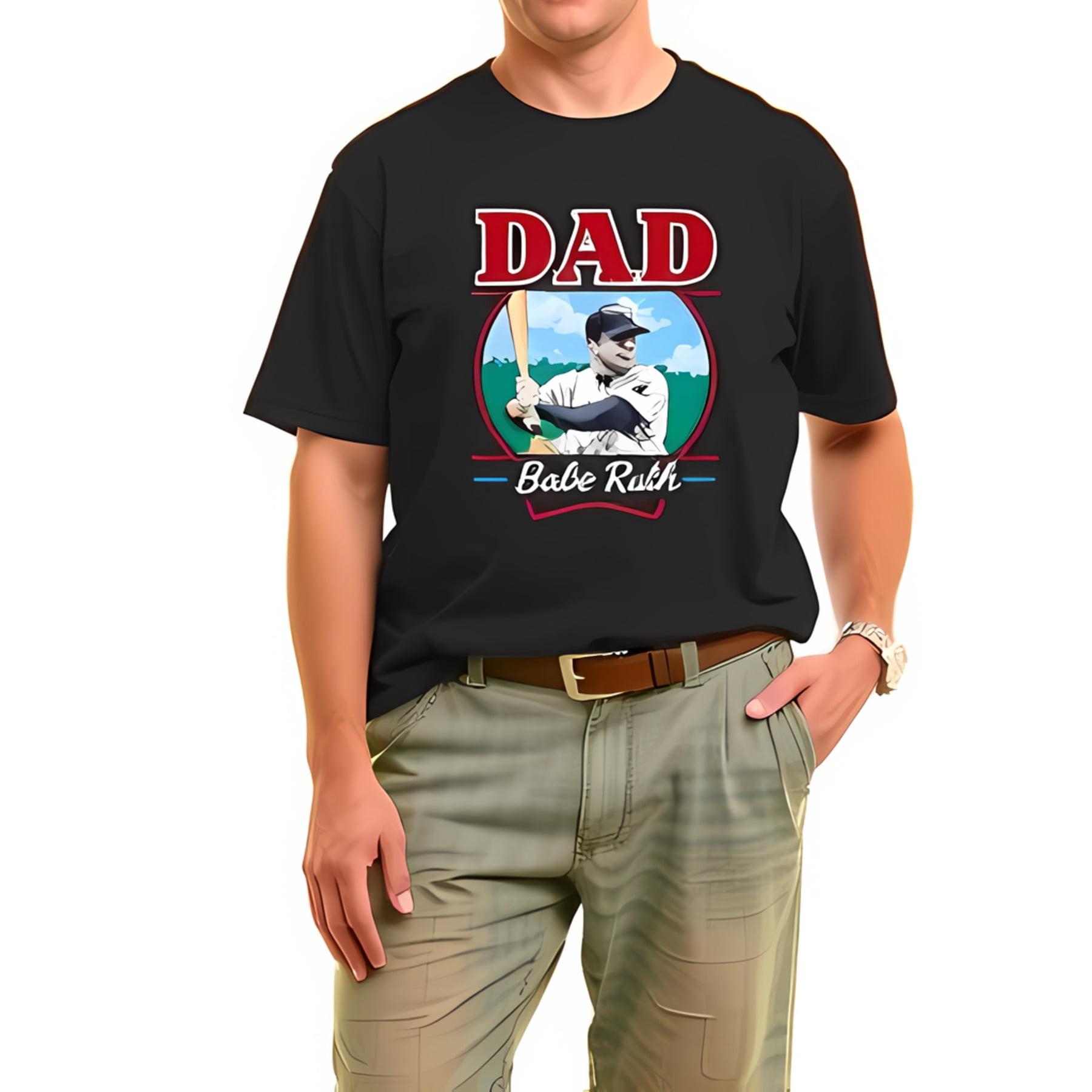 Retro Ruth Graphic T-Shirt for Dads - Black Cotton Short Sleeve Tee ...
