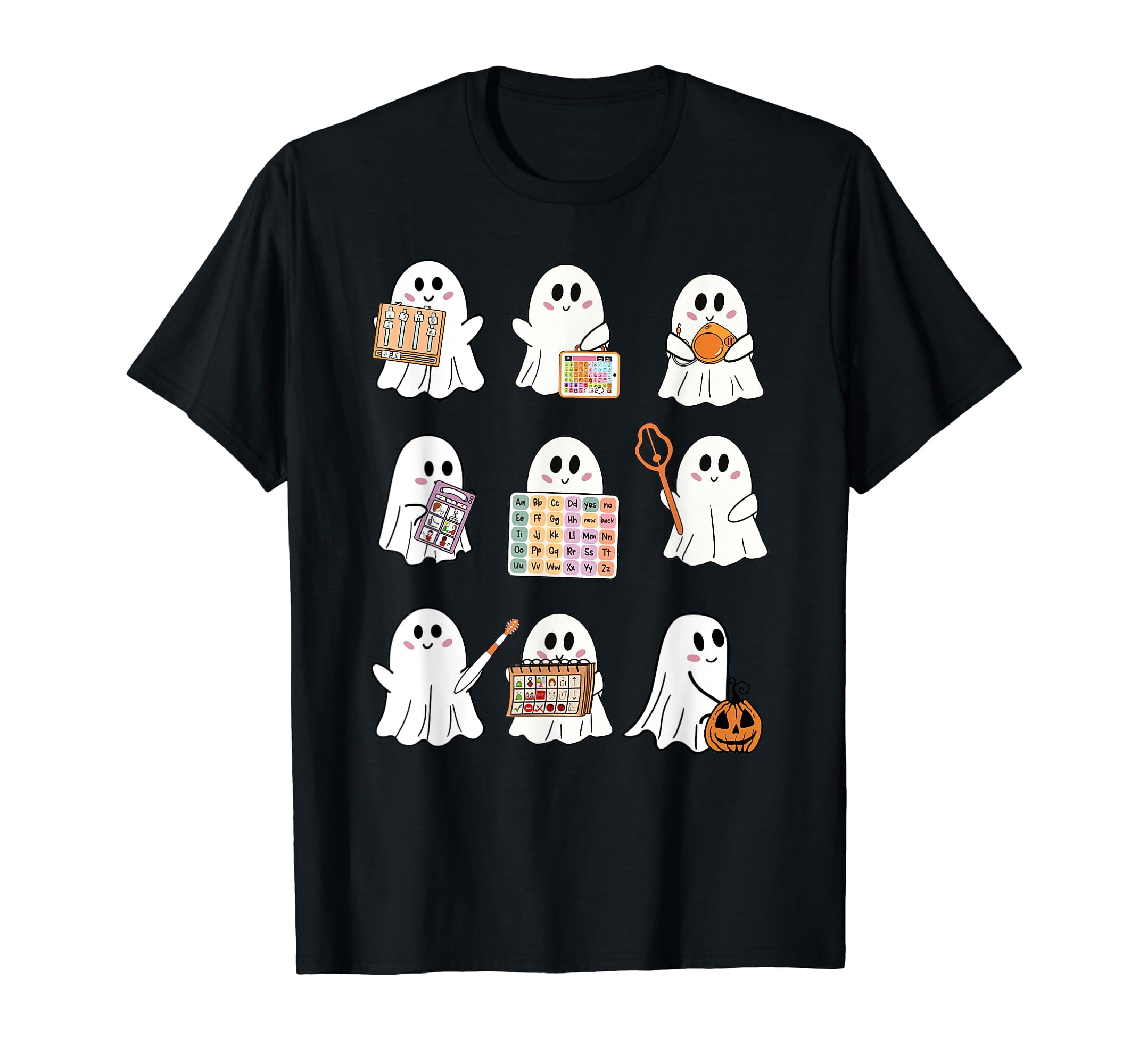 Retro SLP Ghost Halloween Speech Therapy Autumn Fall Black T-Shirt Crew ...