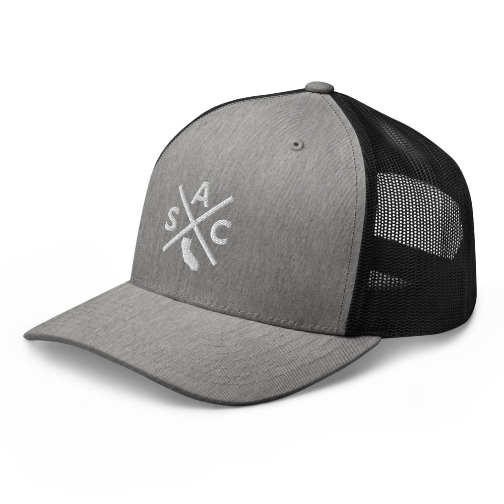 Retro Sacramento Trucker Hat Mesh SAC Cross Trucker Cap (Heather/ Black ...
