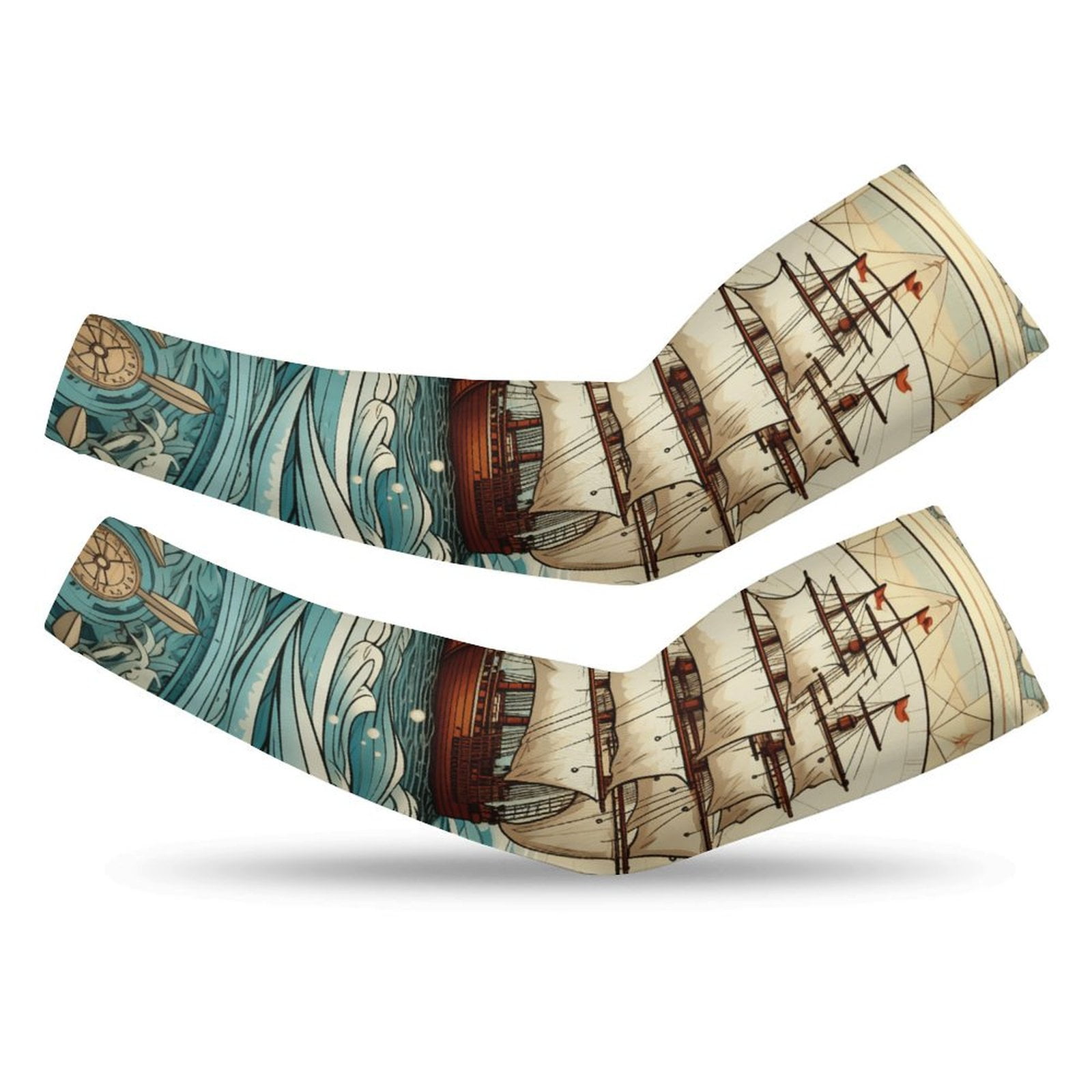 Retro Sail Cooling Arm Sleeves For Men & Women Sunscreen Arm Cover For ...
