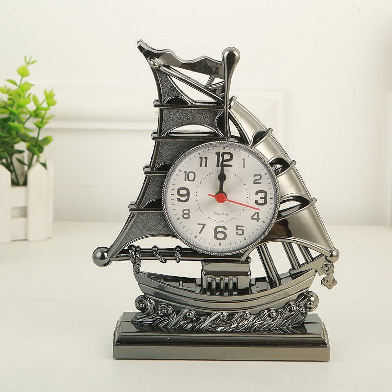 Retro Sailboat Alarm Clock Nautical Ship Boat Figurine Time Clock Table ...