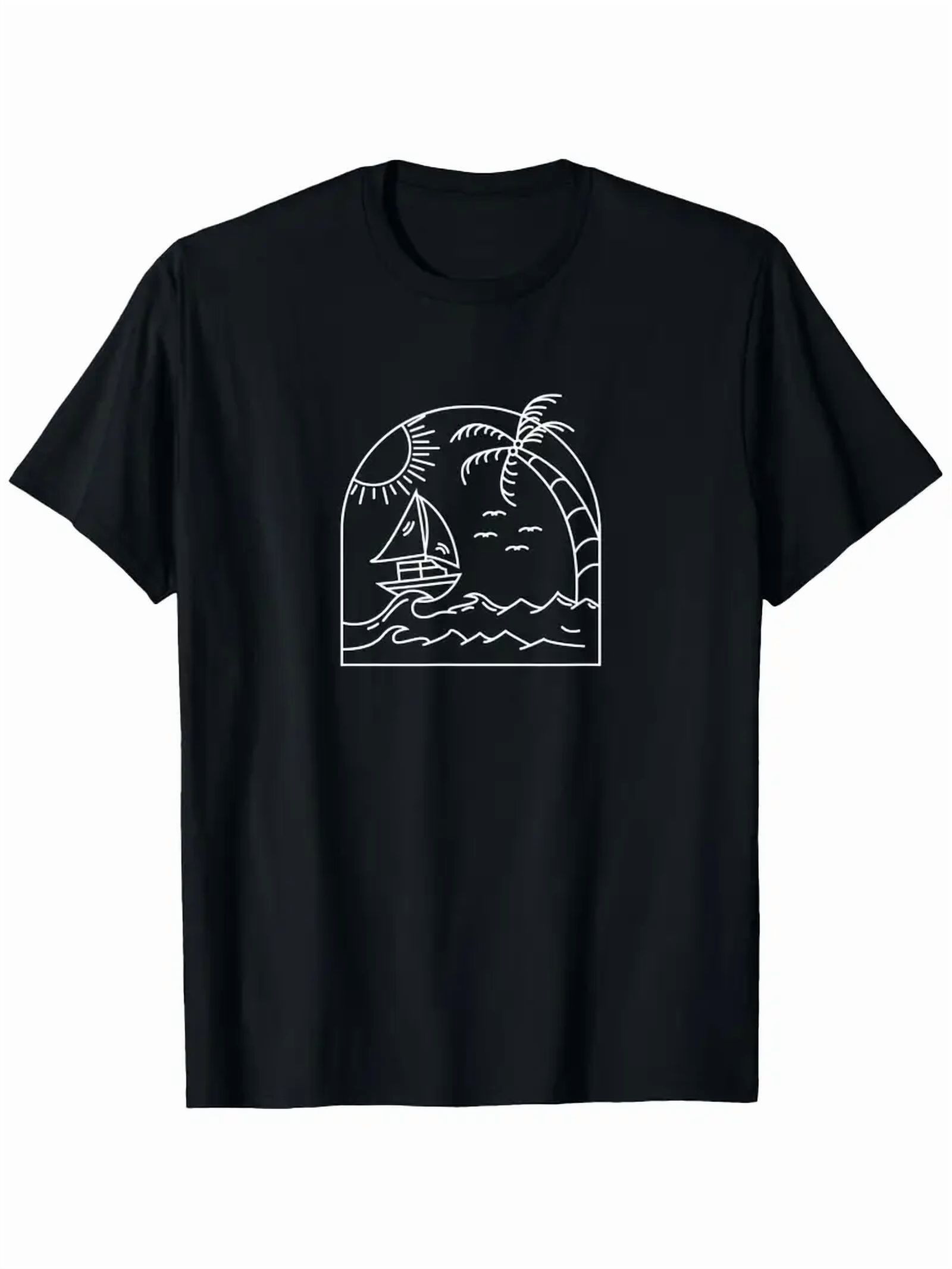 Retro Sailing Boat, Surfing, Beach in Black And White T-Shirt, Mens ...