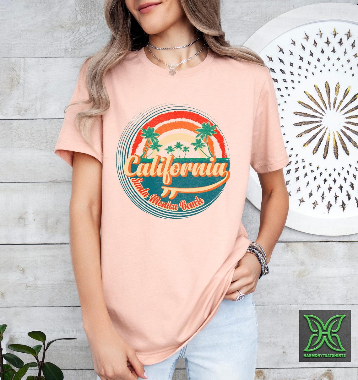 Retro Santa Monica California Beach Tshirt, Palm Trees Ocean Gift ...
