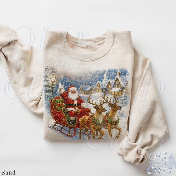 Retro Santa & Reindeer Christmas Winter Cabin Sweatshirt - 90s Santa ...