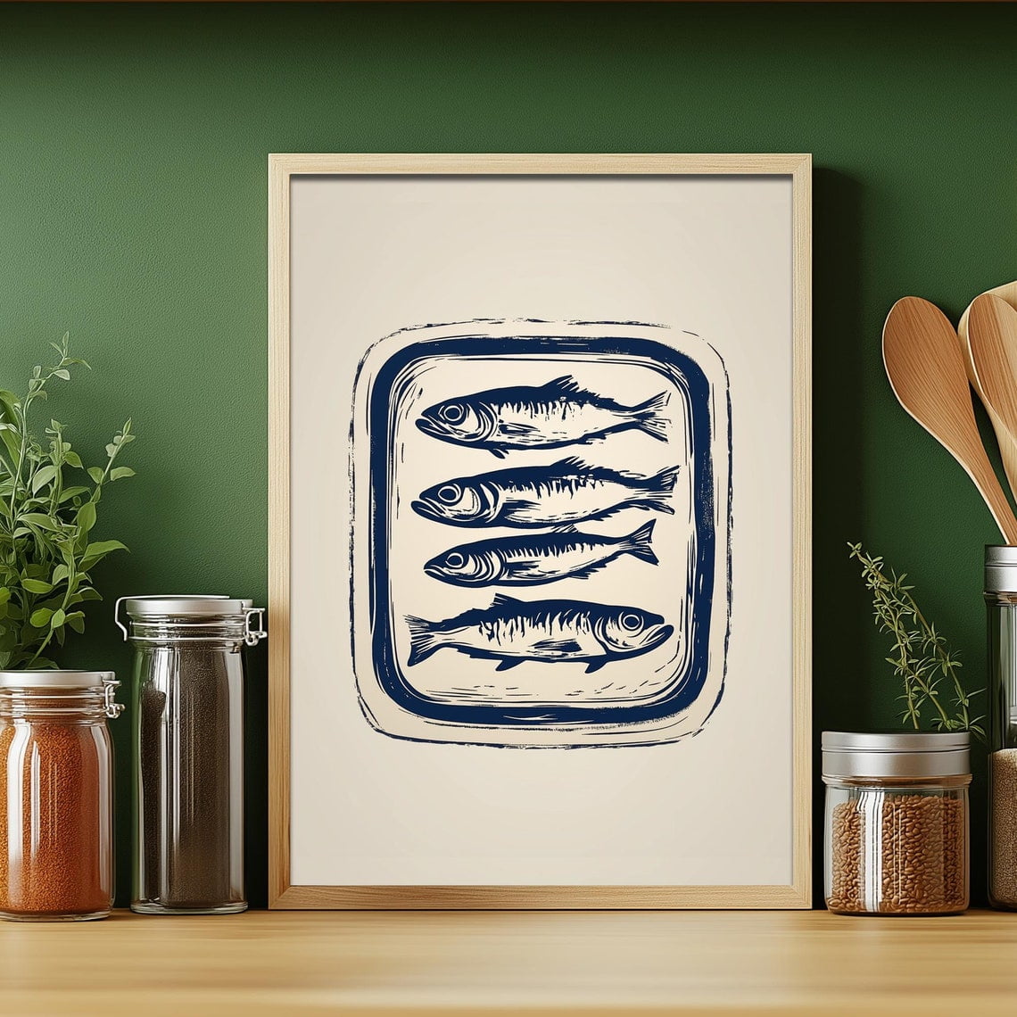 Retro Sardine Tin Art Print, Blue Vintage Coastal Kitchen Decor ...