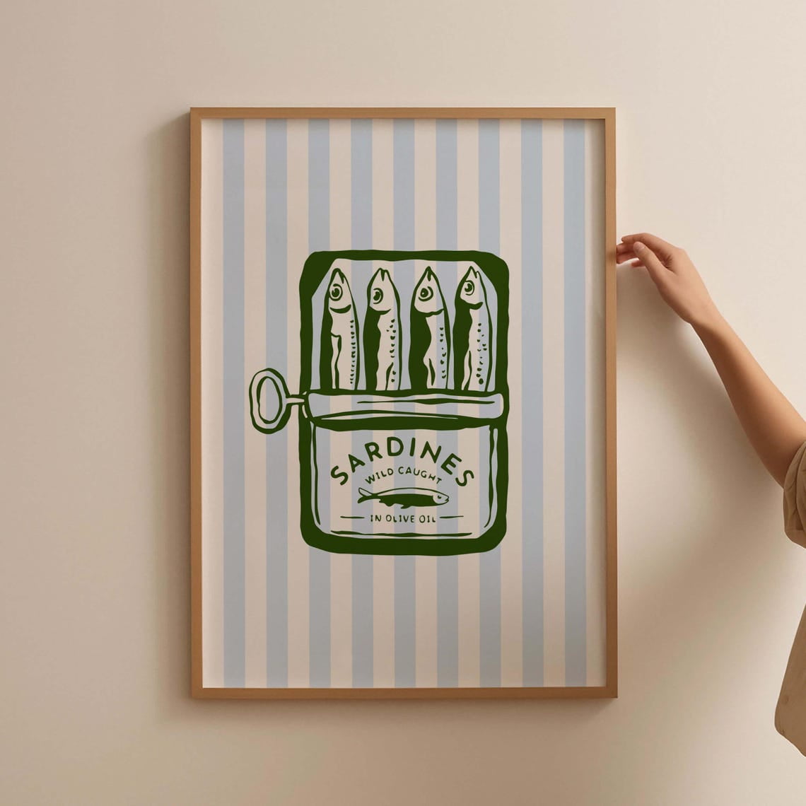 Retro Sardines Poster Green Kitchen Food Art Poster Decor For Living ...