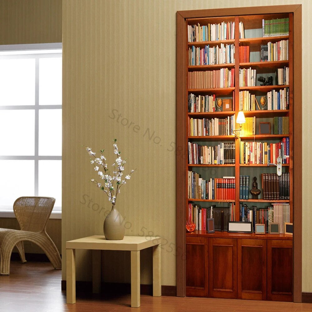 Retro Scenery Door Stickers Imitation Wood Doors Wallpaper 3D Self ...
