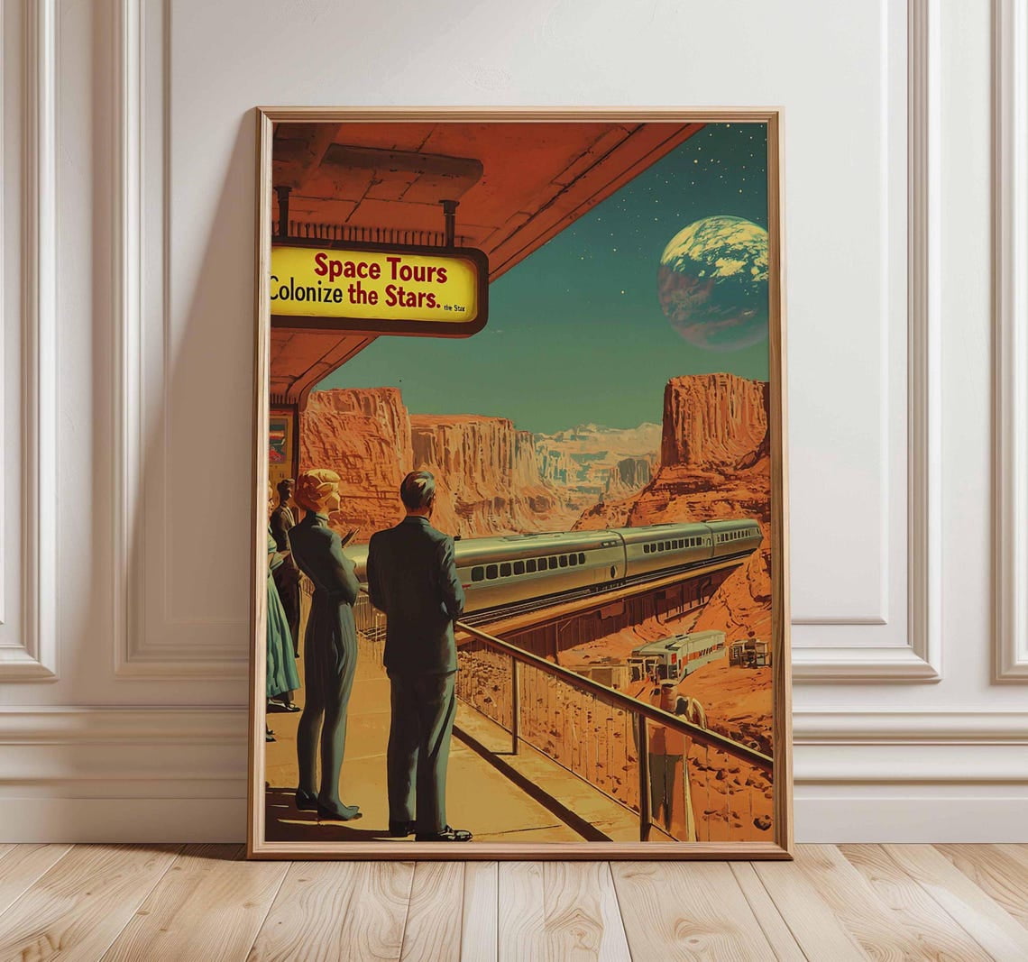 Retro Sci-Fi 70s Surreal Cosmic Futuristic Space Landscape Wall Art ...