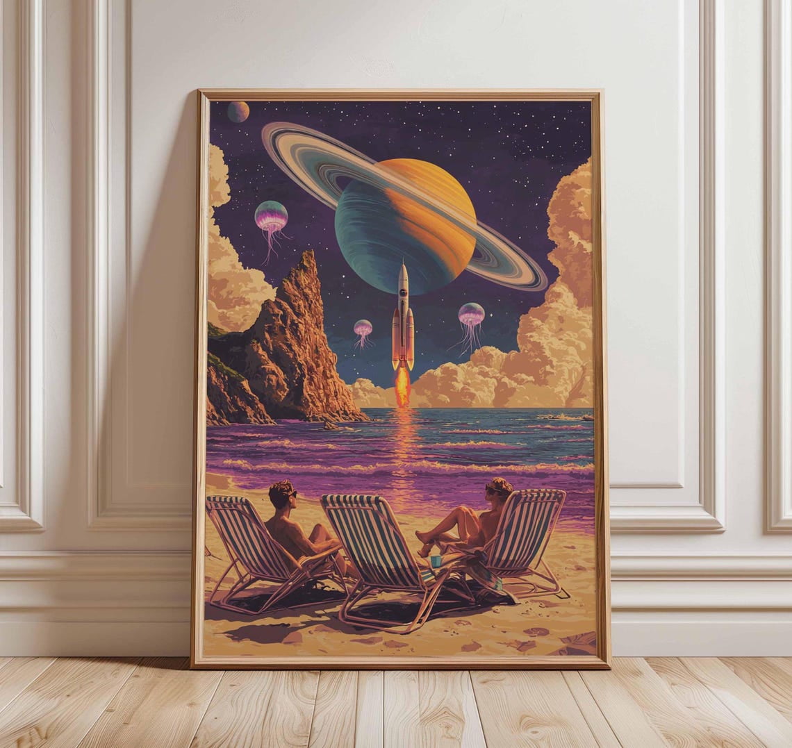 Retro Sci-Fi Poster, 70S Surreal Cosmic Decor, Futuristic Space Poster ...