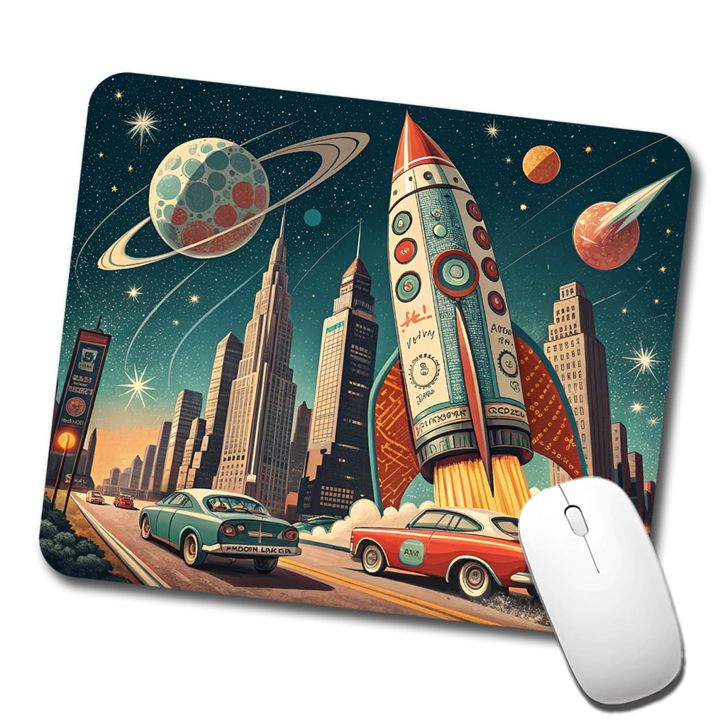 Retro Sci-fi 60's Poster Art Rocket Mouse Pad Low Profile Gaming Mat ...