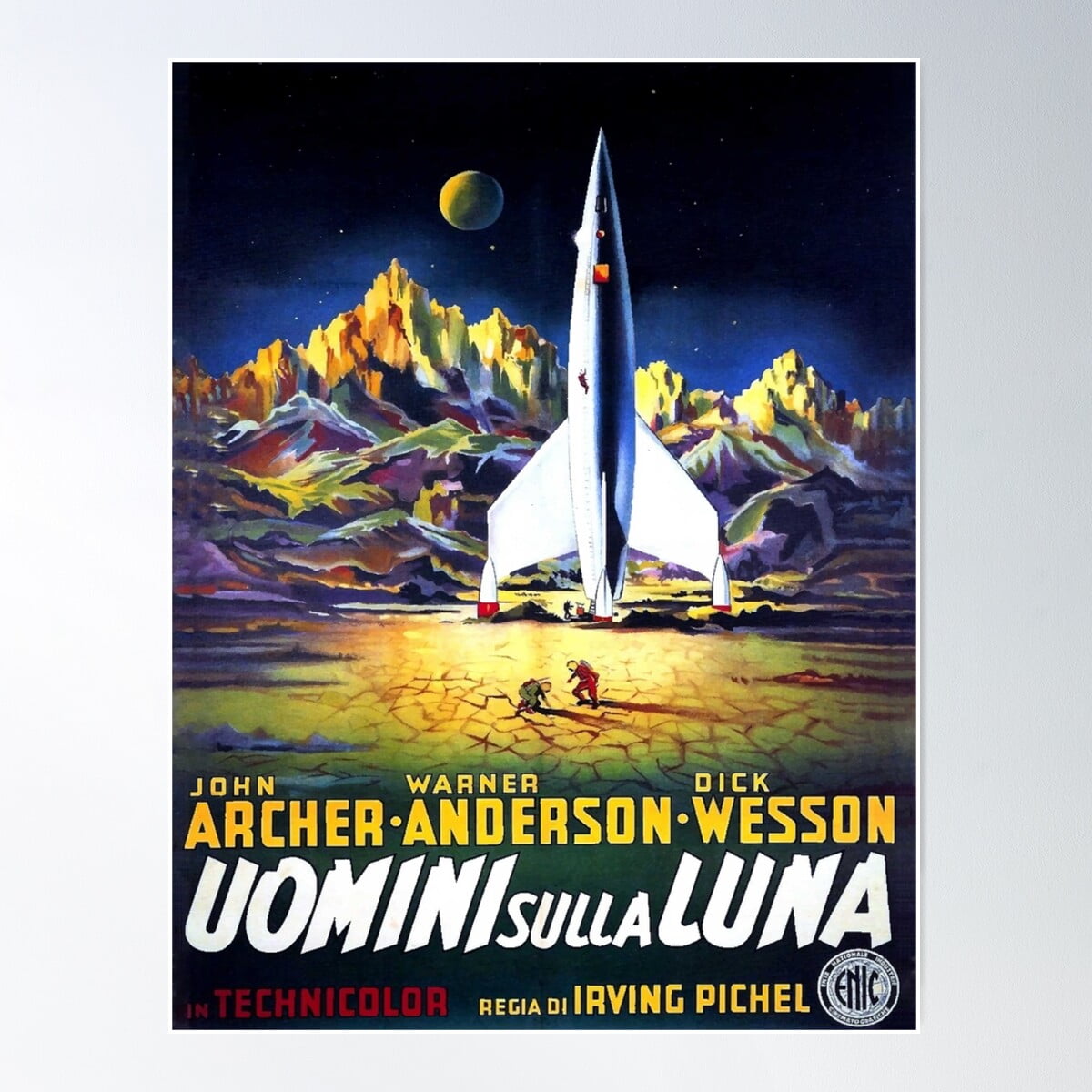 Retro Science Fiction Moon Rocket Ship Poster Wall Art, Modern Wall ...