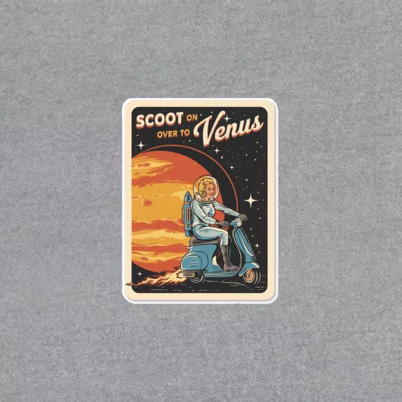 Retro Scoot To Venus Sticker - Vintage Space Scooter Travel Decal For ...