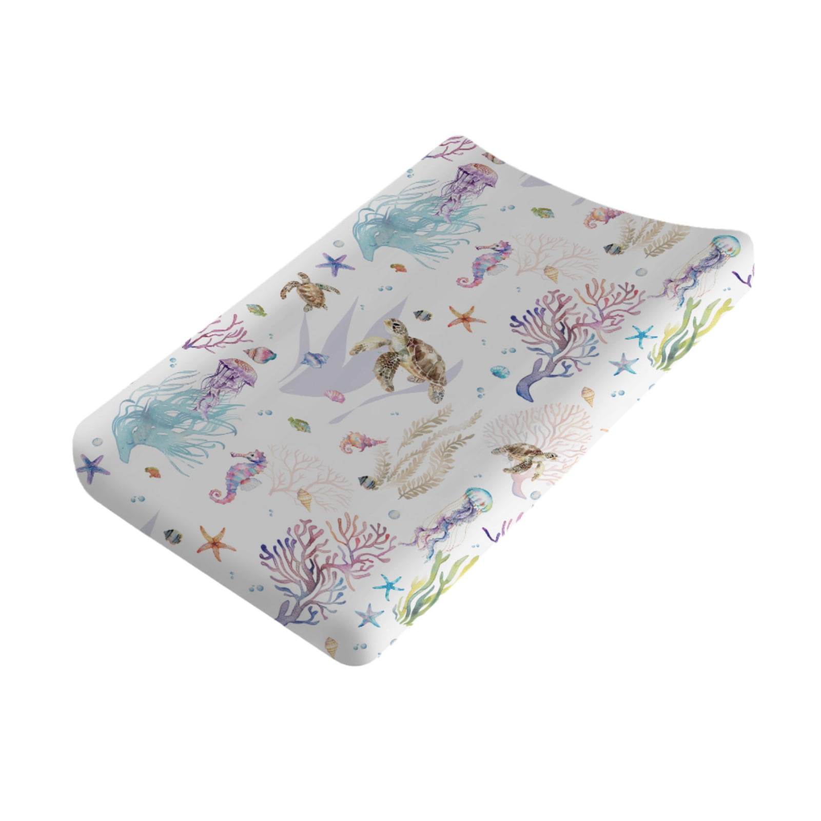 Retro Sea Animals Changing Pad Covers Ocean Turtle Sea Horse Jellyfish ...