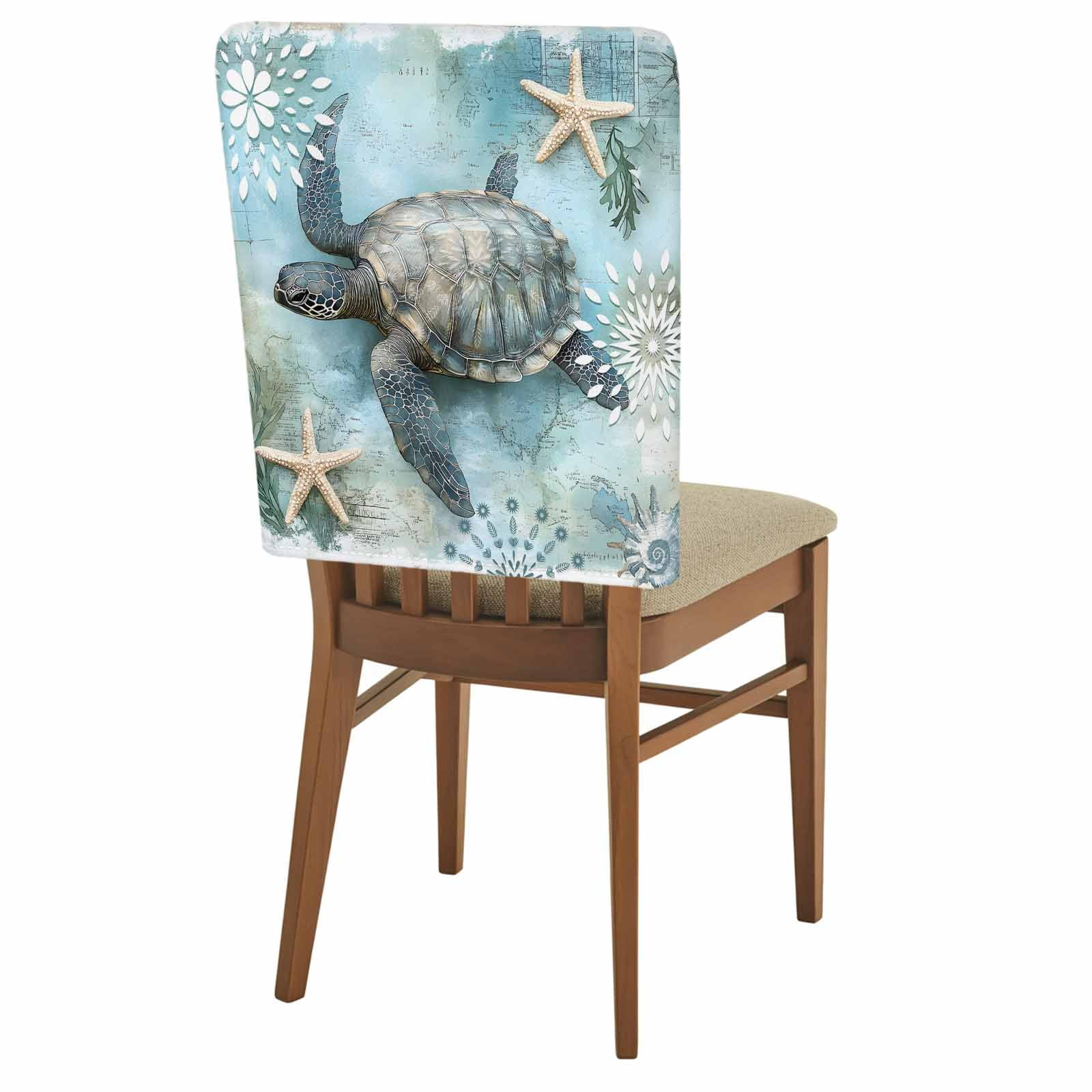 Retro Sea Turtles Chair Back Covers Set of 4, Oceans Sea Stars Corals ...