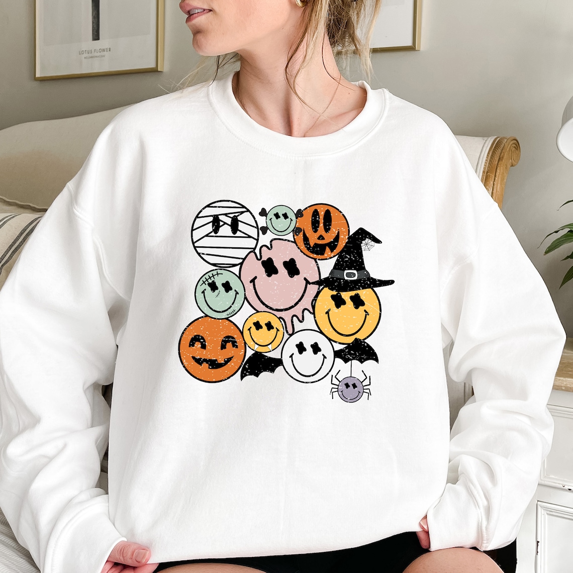 Retro Season Smiley Face Sweatshirt, Spooky Vibes, Vintage Ghost Shirt ...