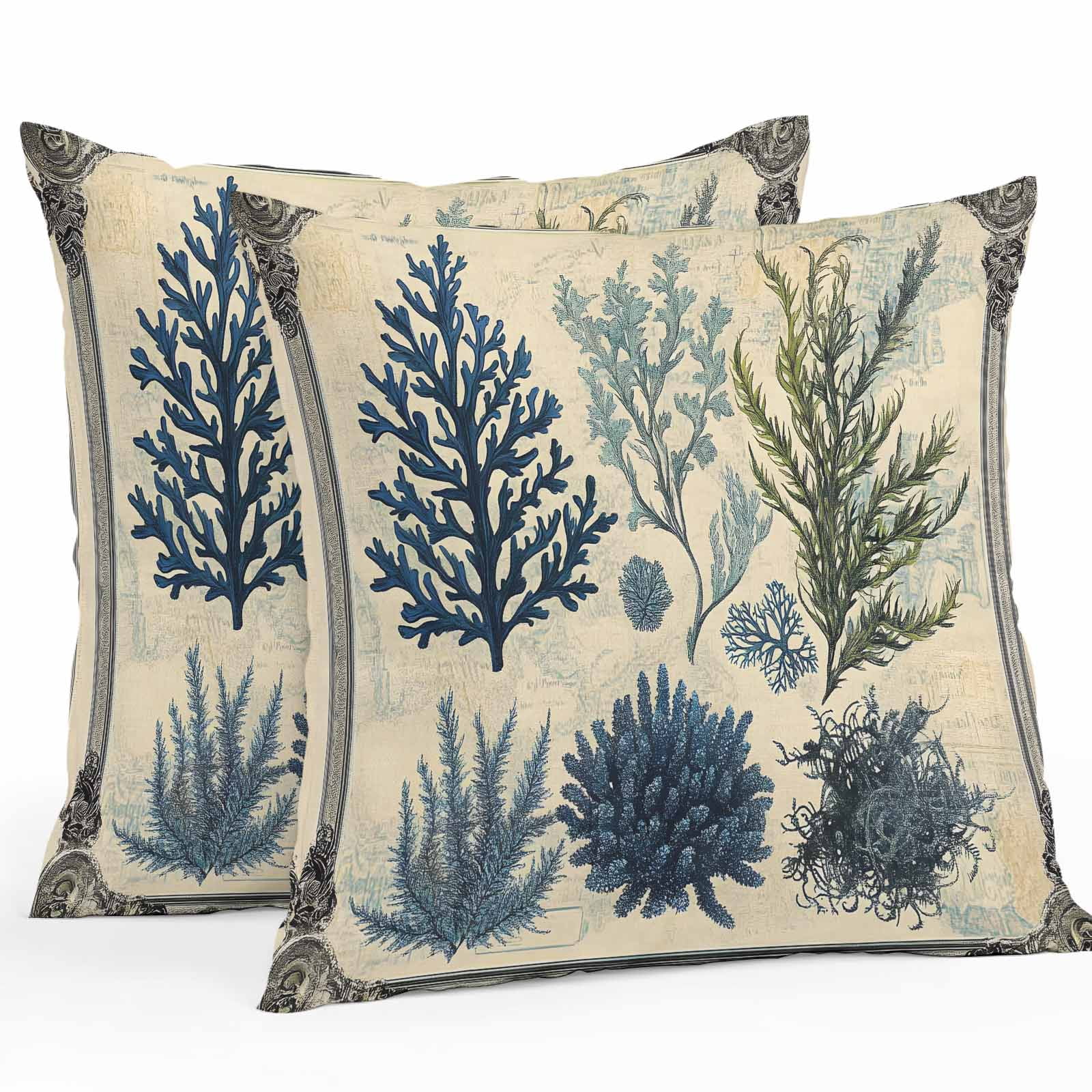 Retro Seaweed Coral Outdoor Pillow Covers Pack of 2 Marine Life ...