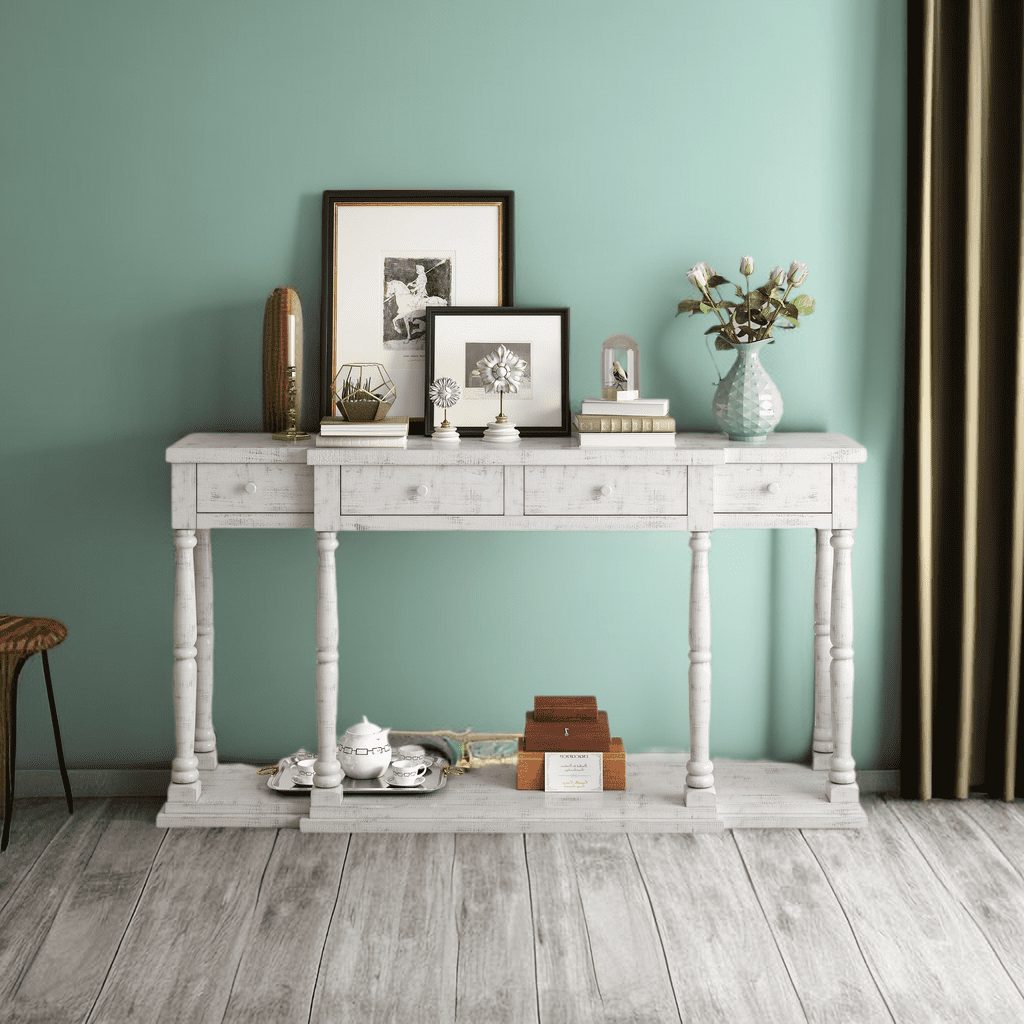 Retro Senior Console Table with 4 Front Facing Storage Drawers and 1 ...