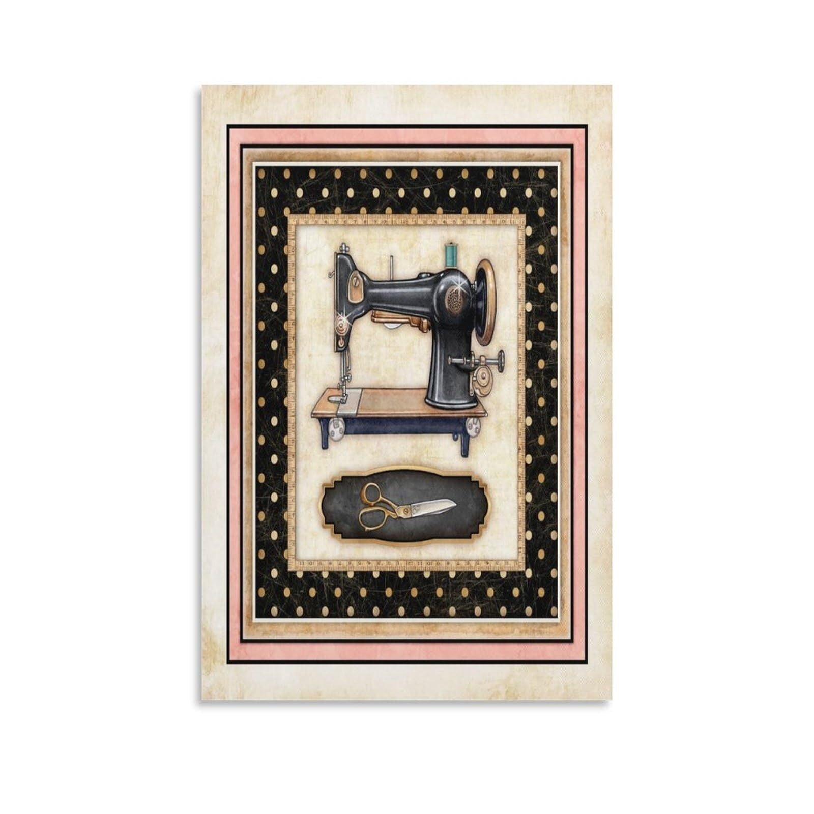 Retro Sewing Machine Vintage Design Poster Home Canvas Wall Decoration ...