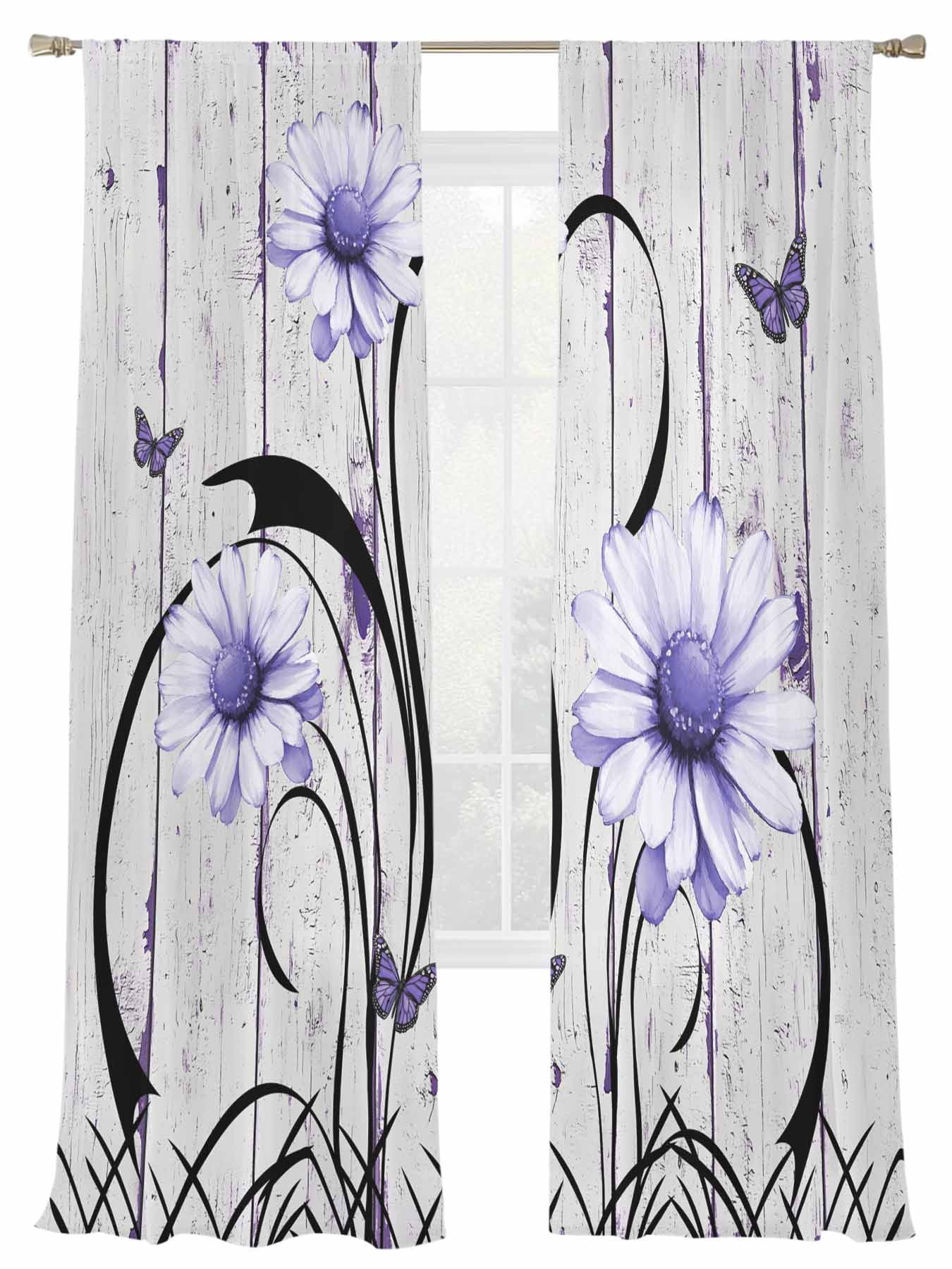 Retro Sheer Curtains for Living Room Bedroom, Light-filtering Sheer ...