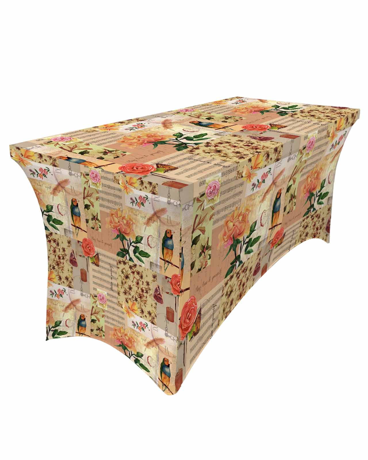 Retro Sheet Music Flower Bird Elastic Table Skirt Wedding Hotel ...