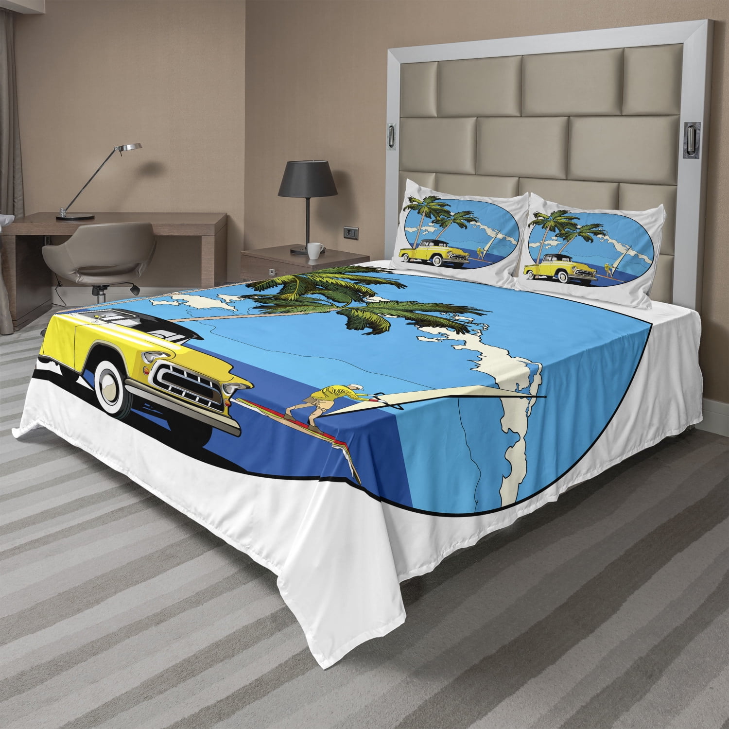 Retro Sheet Set, Graphic Design Nostalgic Chevy Car a Sailer Guy in the ...