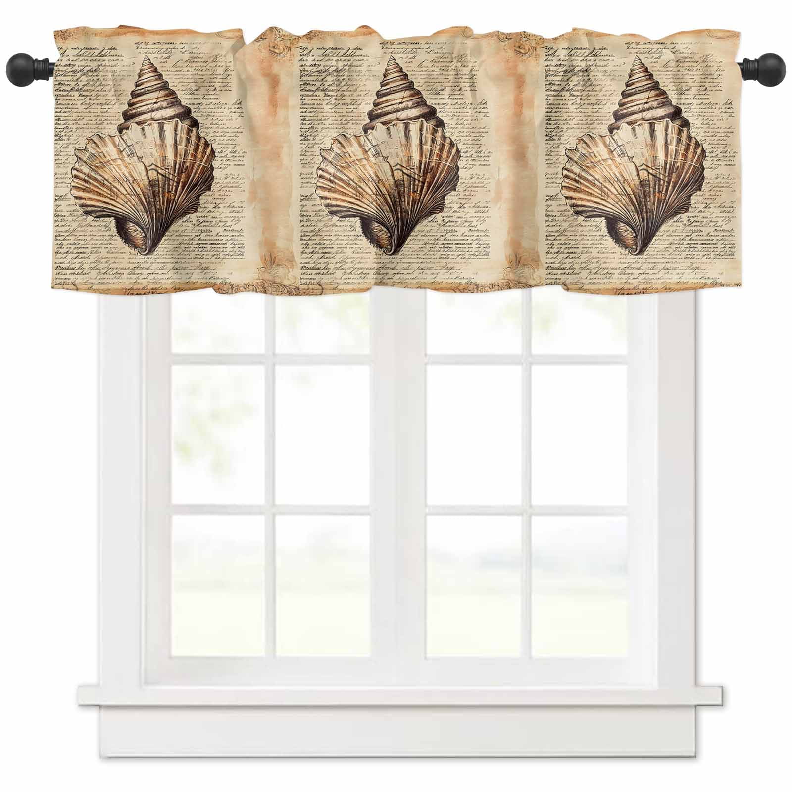 Retro Shell Coastal Valances for Windows Farmhouse Kitchen Curtains ...