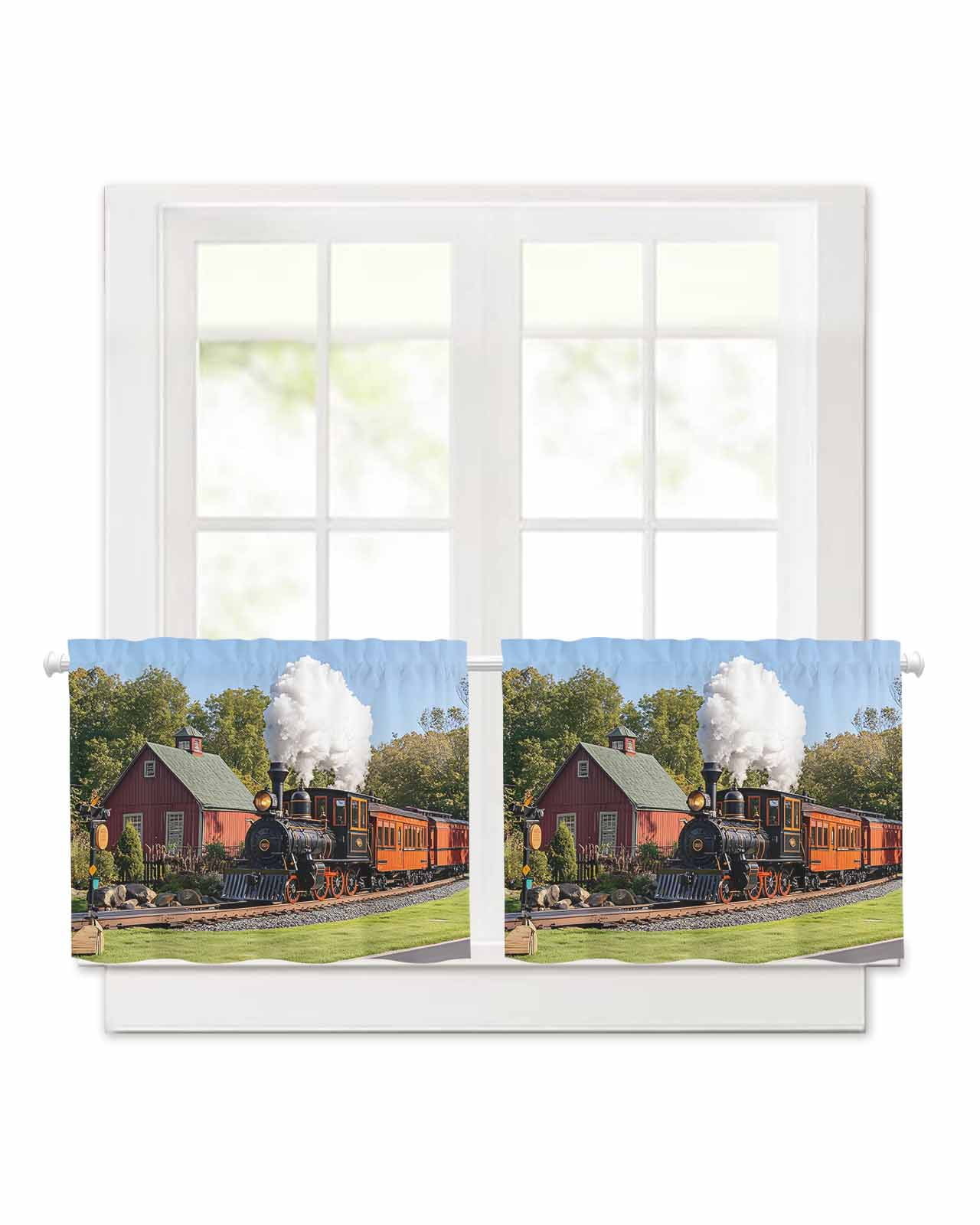 Retro Short Blackout Curtains 24 Inch Long Train Motor Vehicle Building ...
